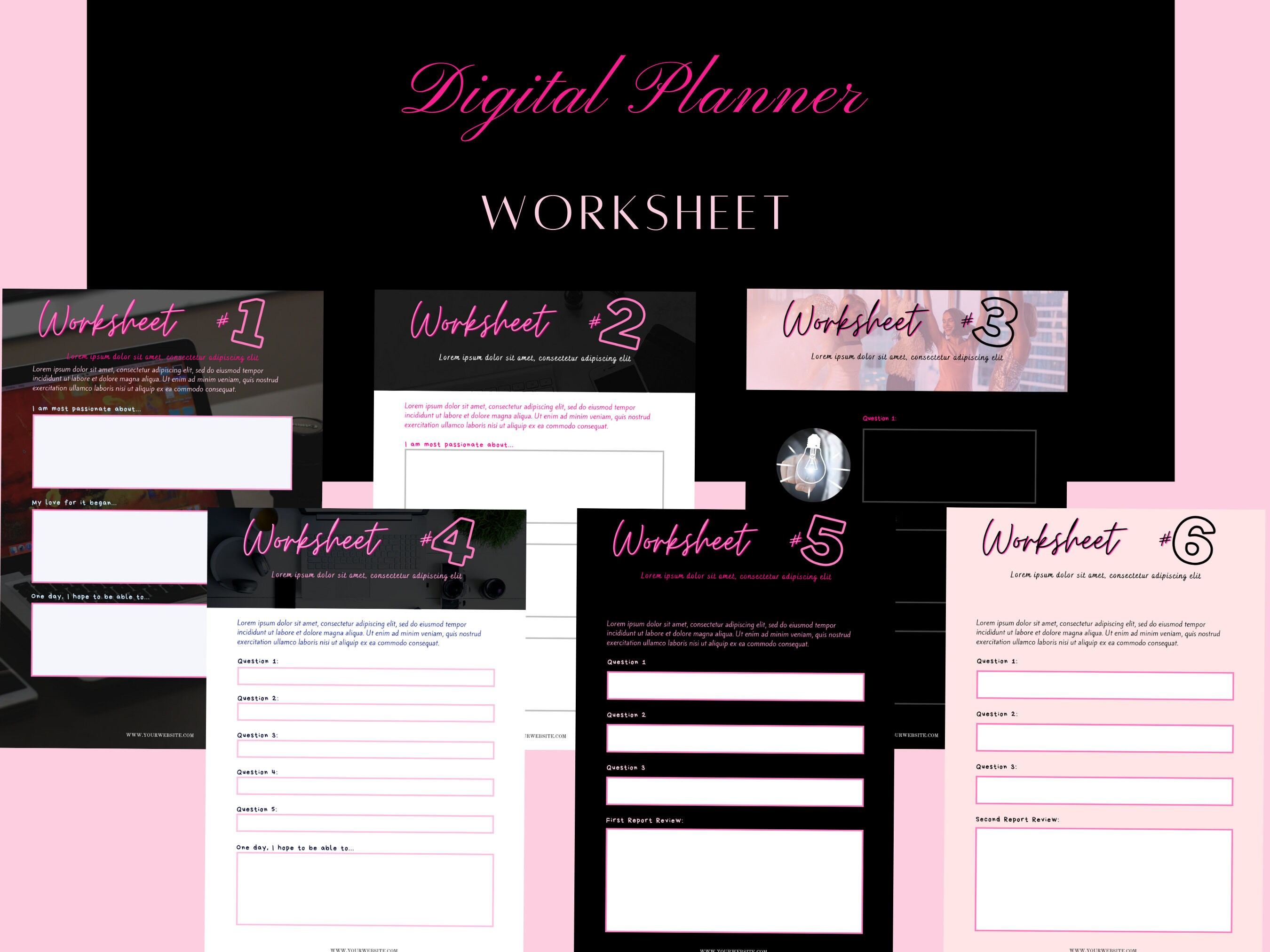 Stylish Black and Pink Digital Planner Template 46 Pages Printable ...