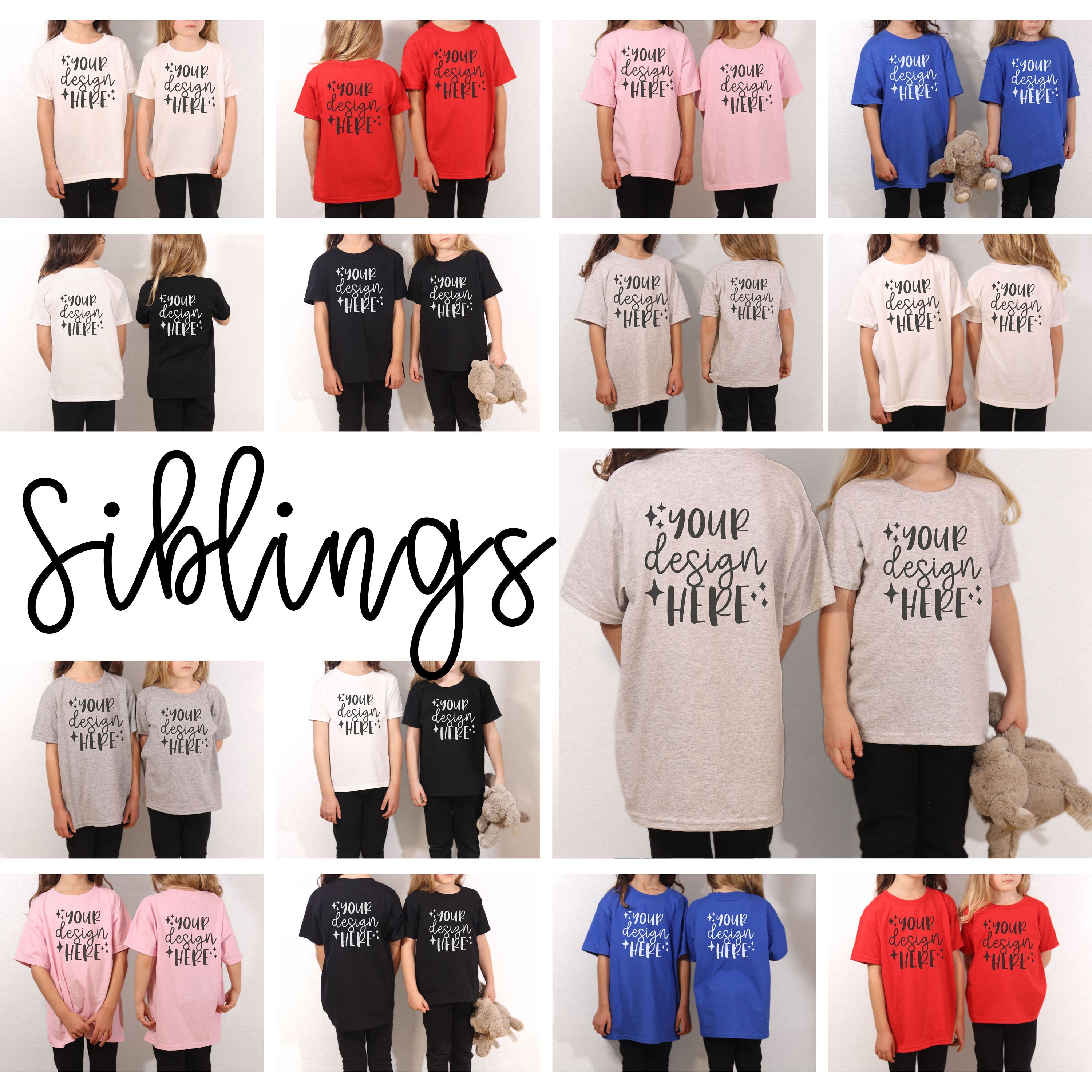 Siblings Mockup Bundle, Kids Mockups, Gildan 5000b Mockup Bundle, Back ...