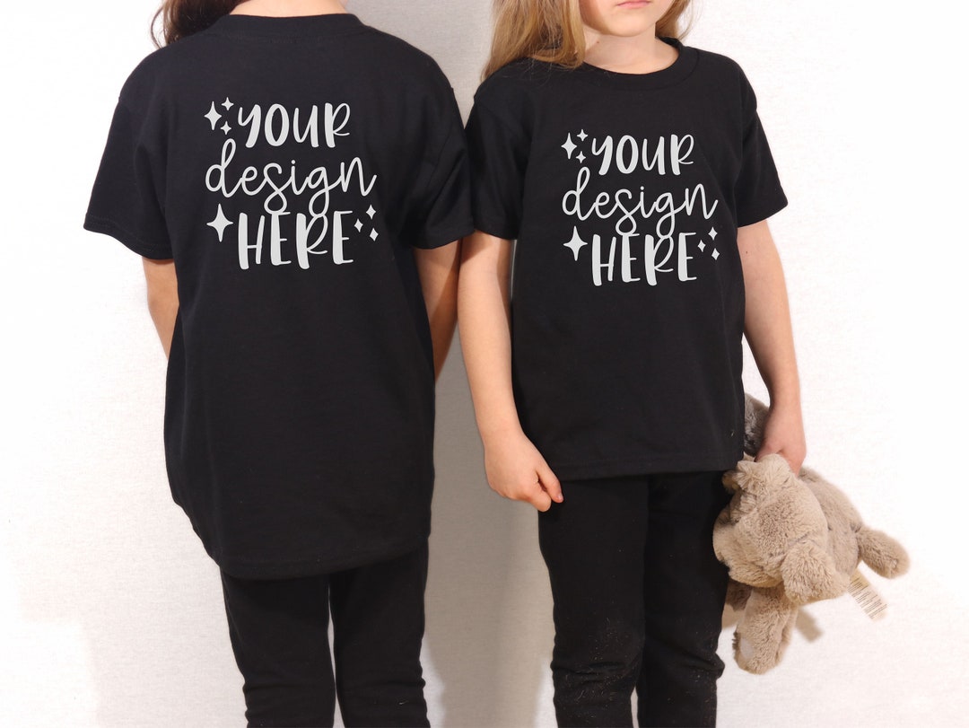 Kids Mockups Black, Gildan 5000b Mockup, Front and Back, Siblings ...