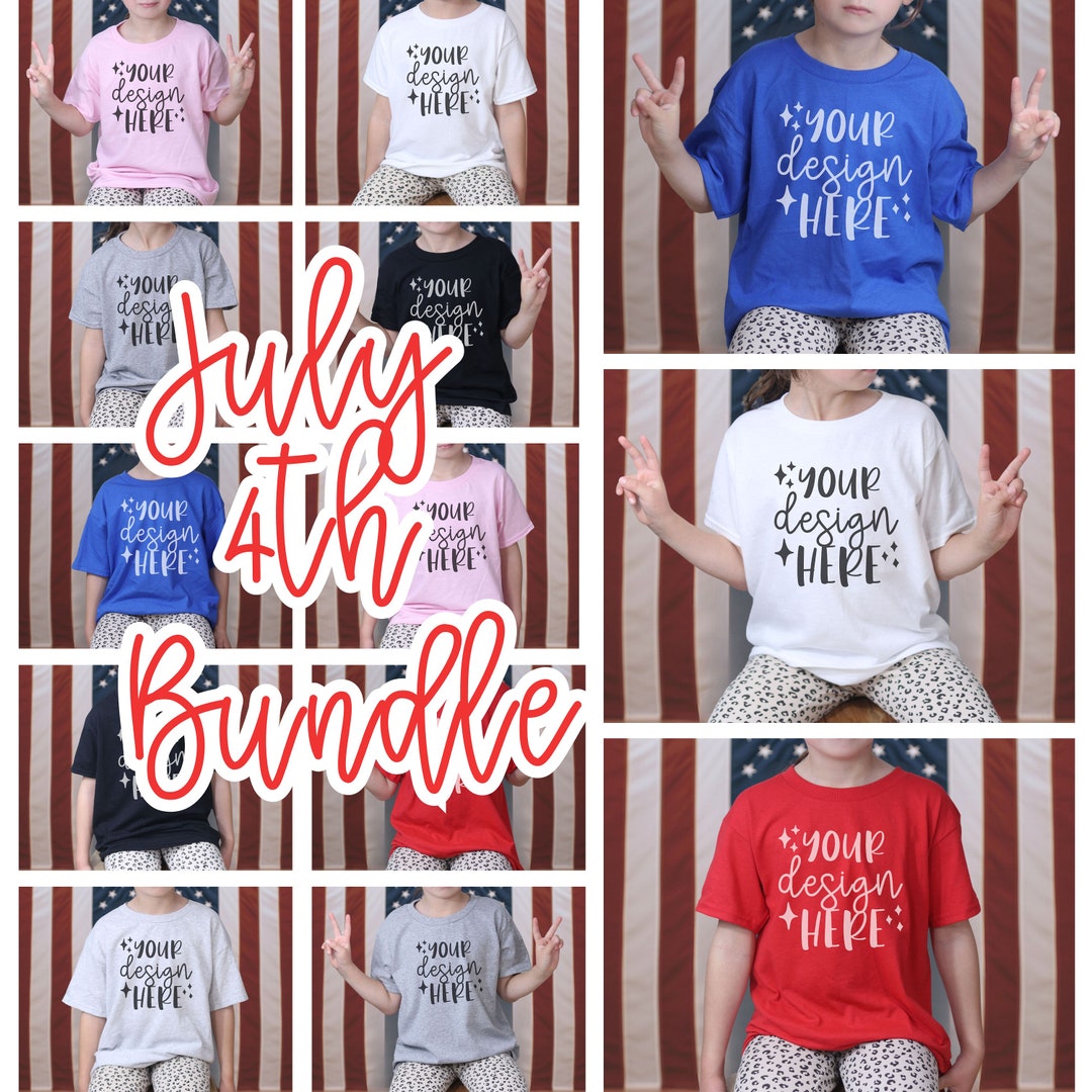 July 4th Kids Mockups Bundle, Summer Gildan 5000b Mockups, Red Tshirt ...