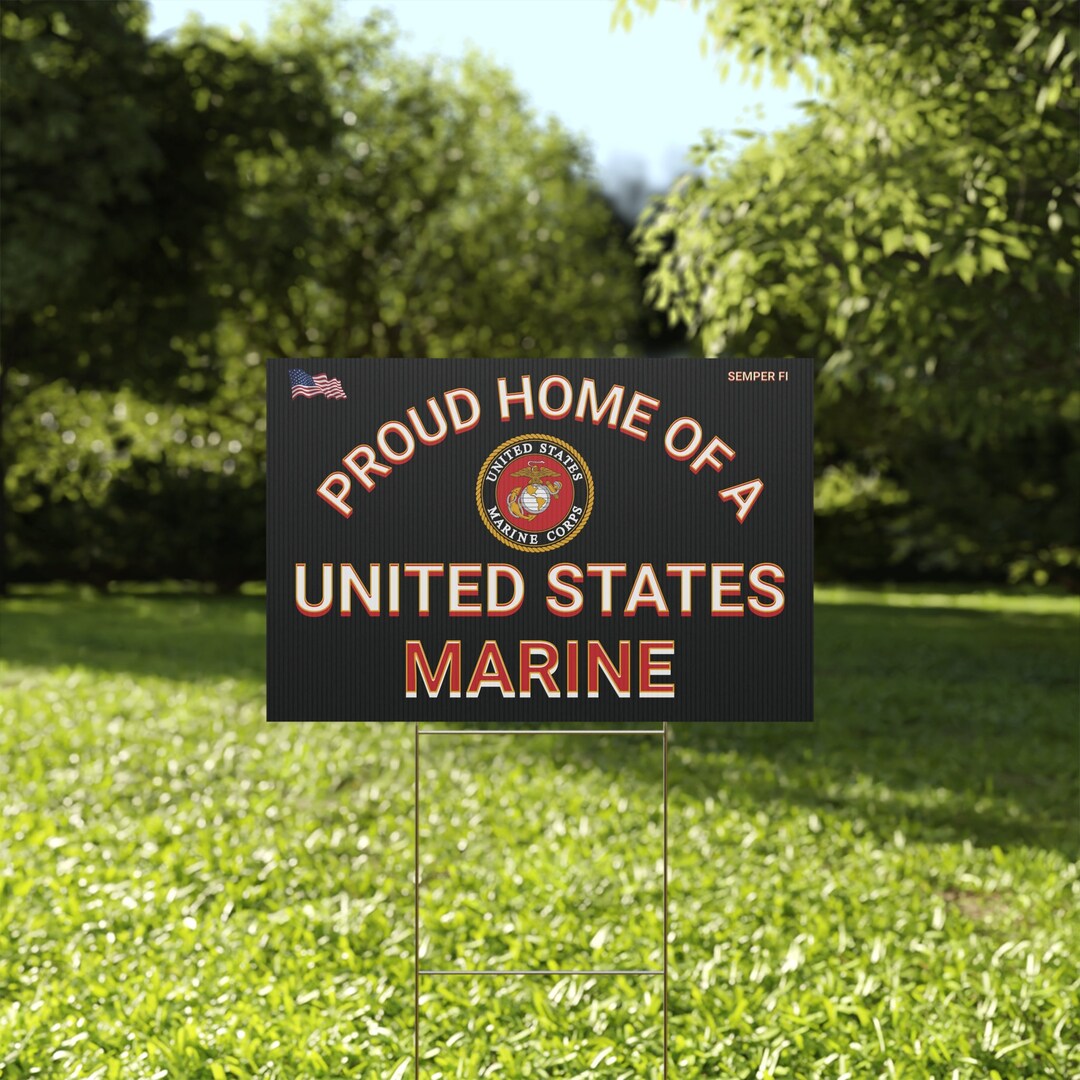 United States Marine Yard Sign 18x12 With American Flag Durable ...