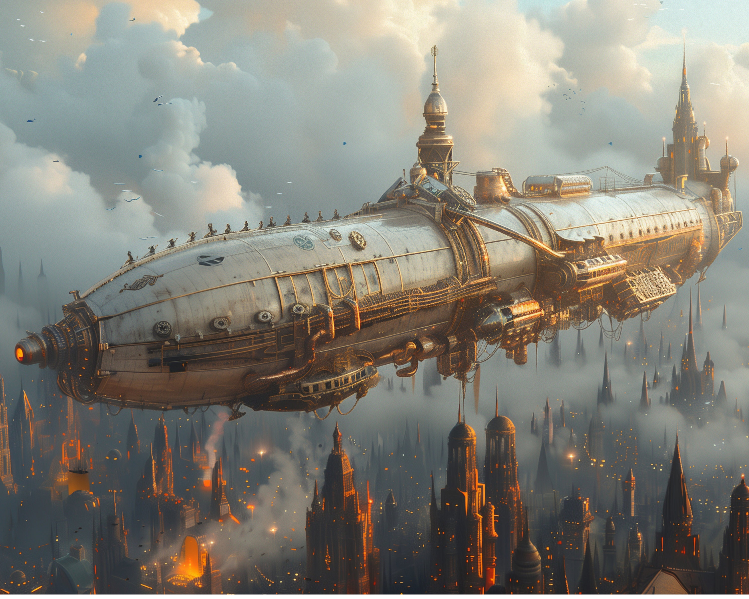 Steampunk Airship Above City Skyline - Digital Art Download - Etsy