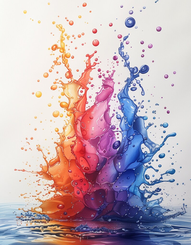 Colorful Paint Splash Digital Art Print - Vibrant Watercolor Effect - Etsy
