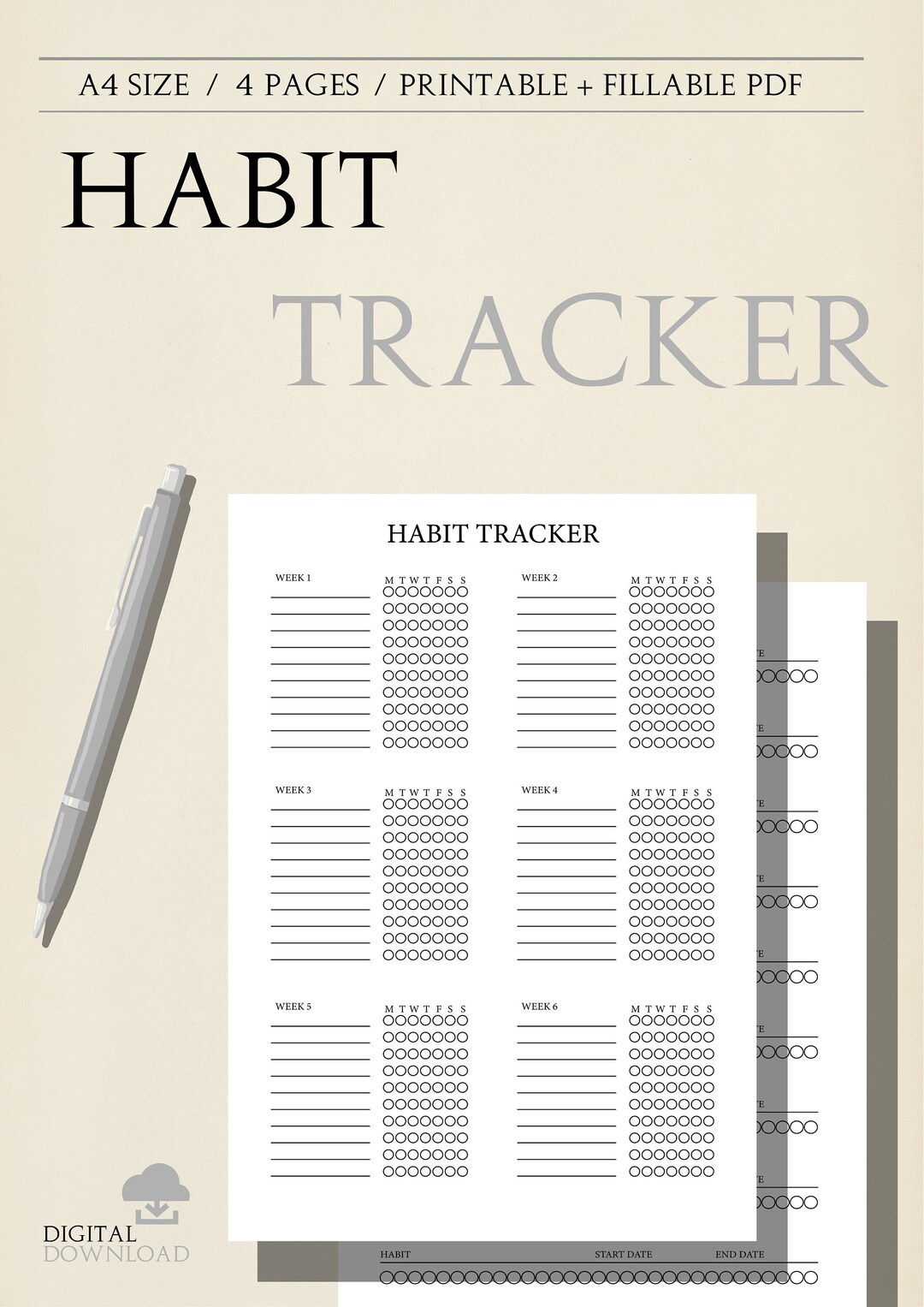Personal Habit Tracker Printable Daily Routine Planner Goal Setting ...