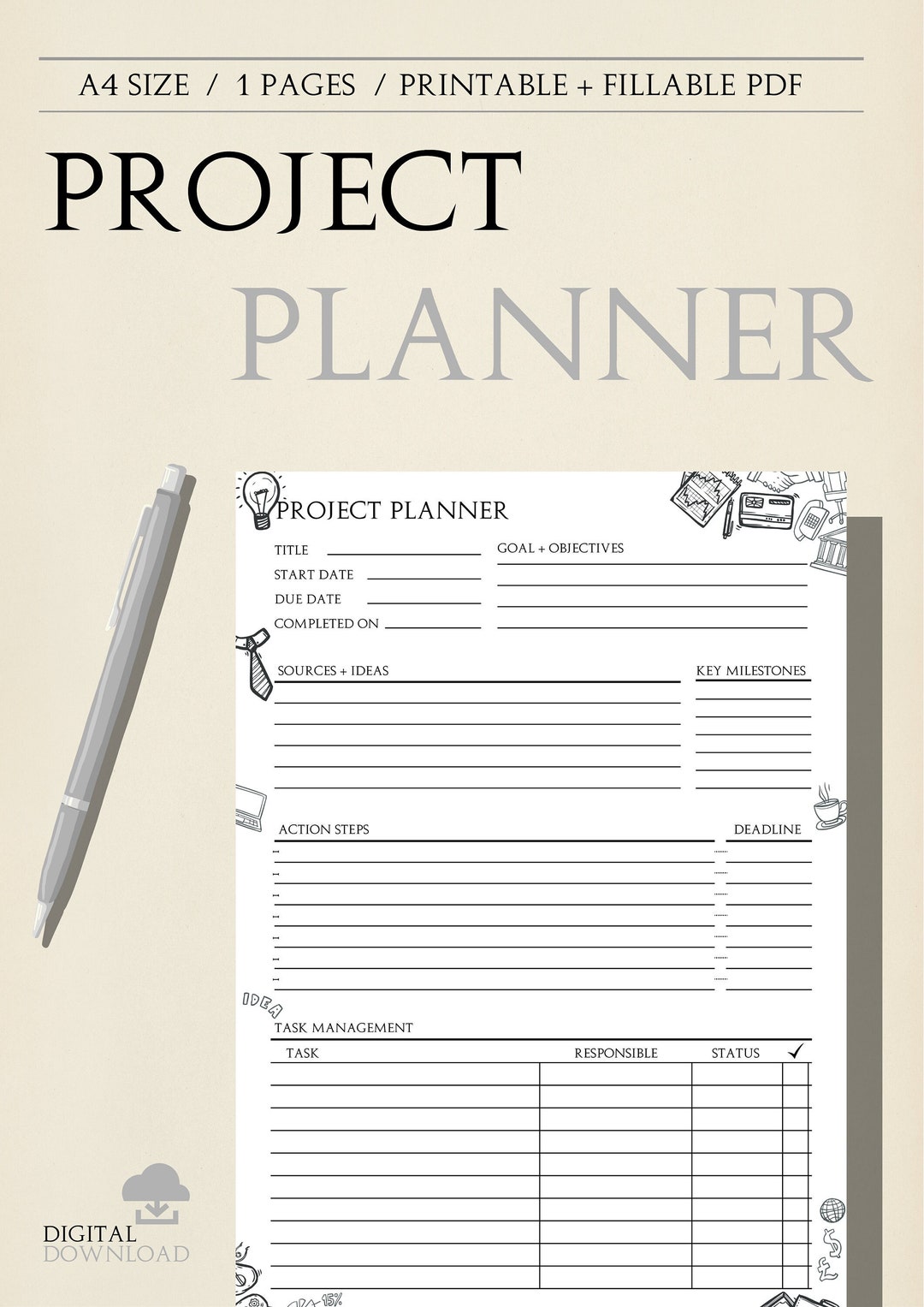 Project Planner Printable Task Organizer Process Management Goal ...