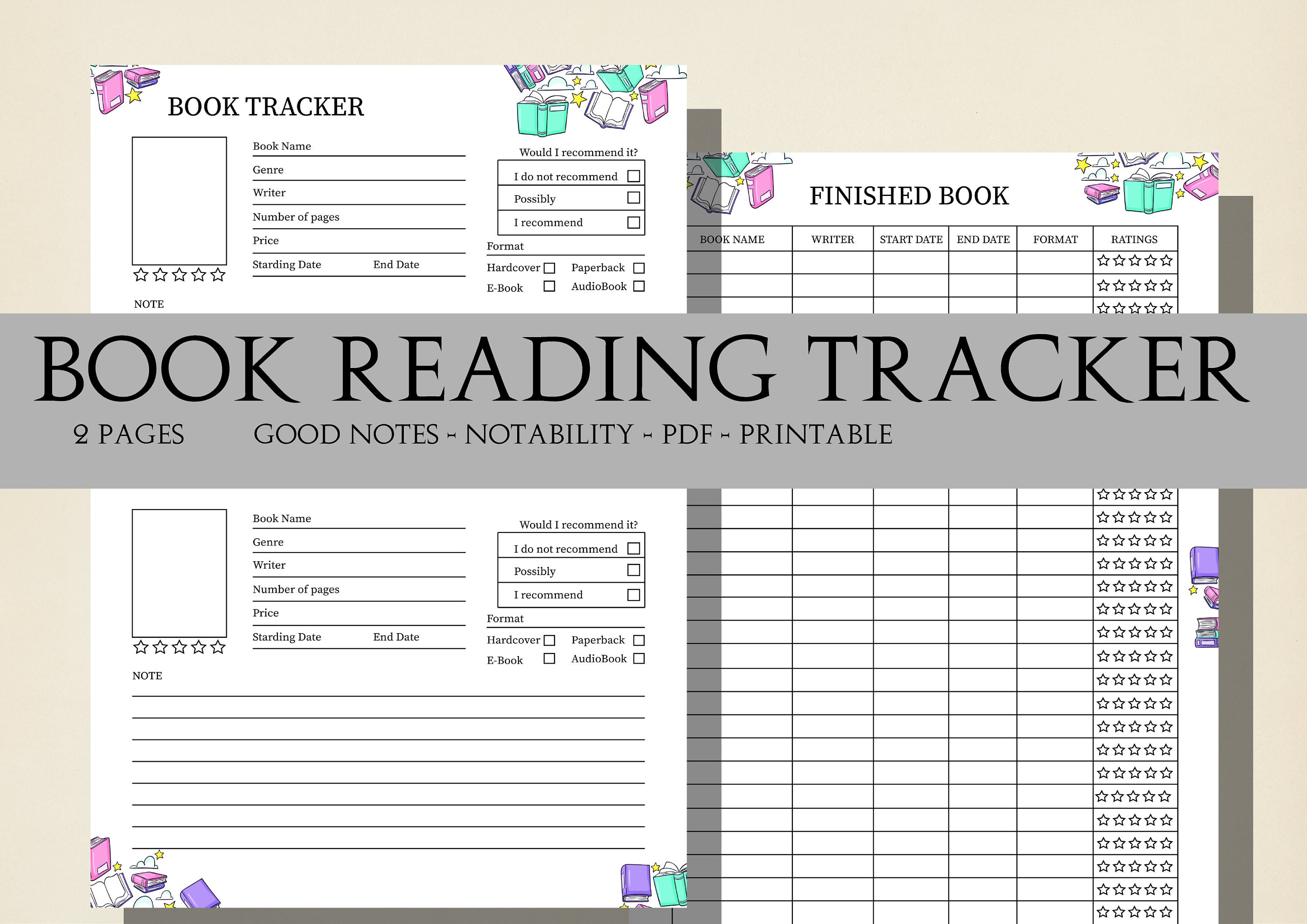 Book Reading Tracker Printable Reading Log Literary Journey Planner ...