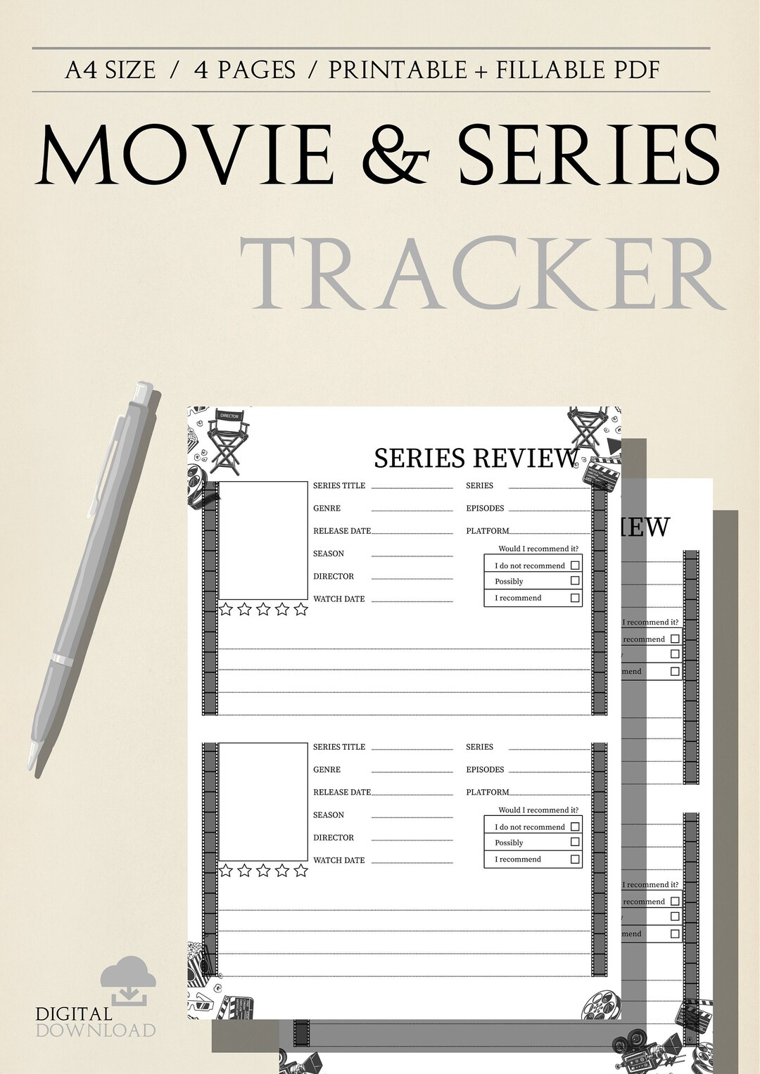 Movie & Series Tracker Printable Entertainment Organizer Watchlist ...
