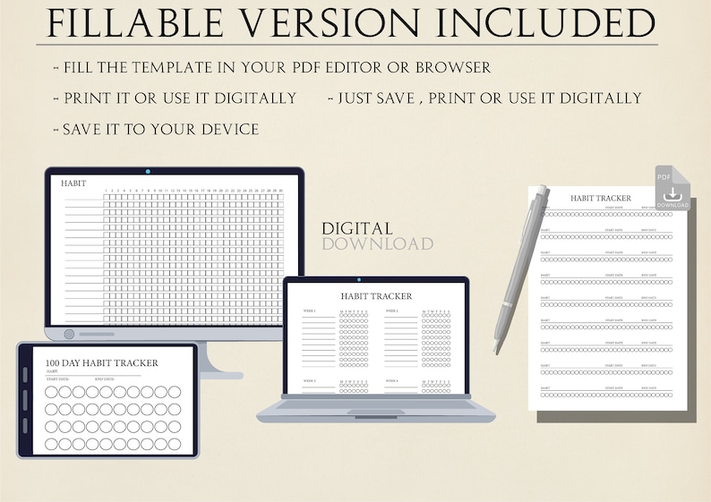 Personal Habit Tracker Printable Daily Routine Planner Goal Setting ...