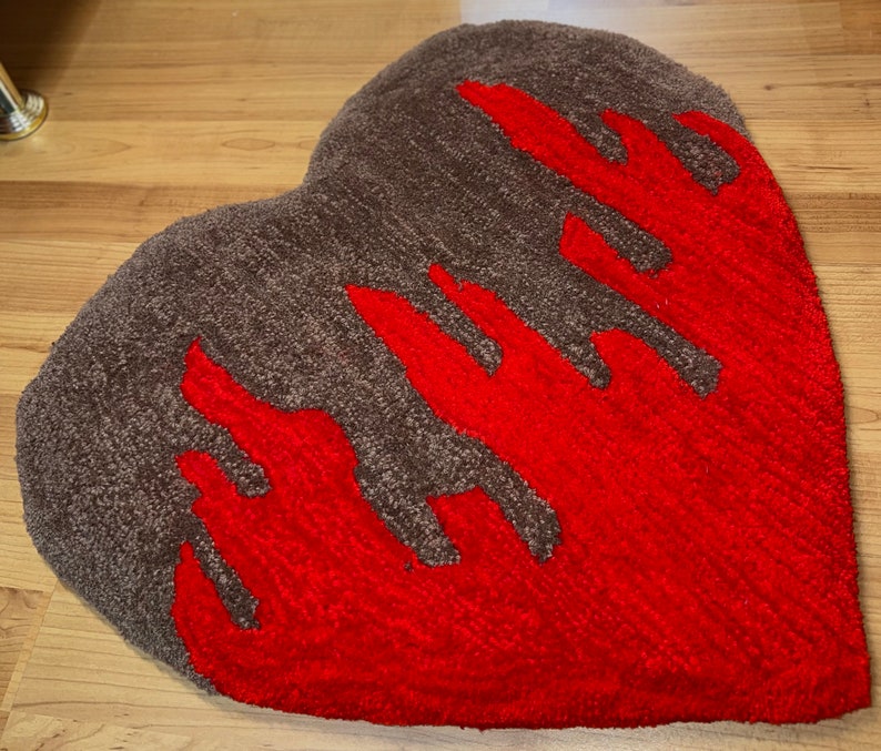 Heart Shaped Hand Tufted Rug, Red Fluffy Heart Rug, Handmade Love Rug ...