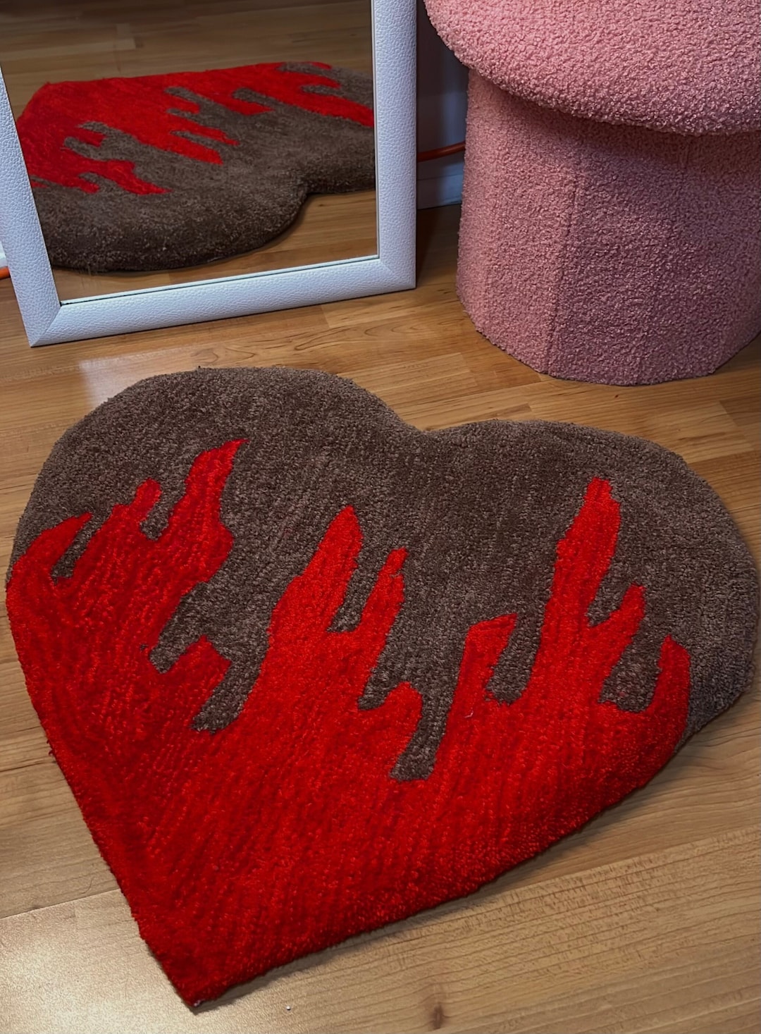 Heart Shaped Hand Tufted Rug, Red Fluffy Heart Rug, Handmade Love Rug ...