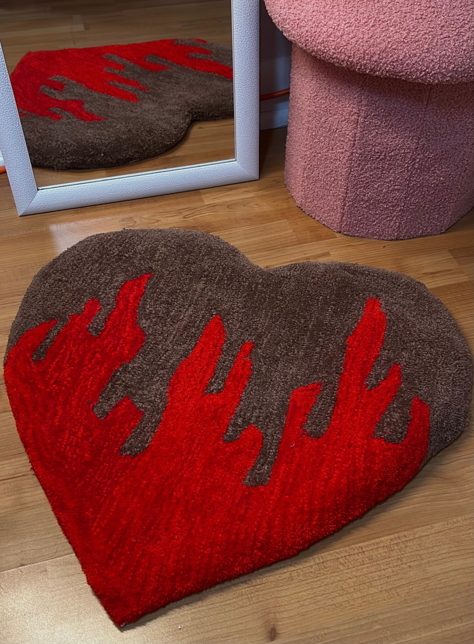 Heart Shaped Hand Tufted Rug, Red Fluffy Heart Rug, Handmade Love Rug ...