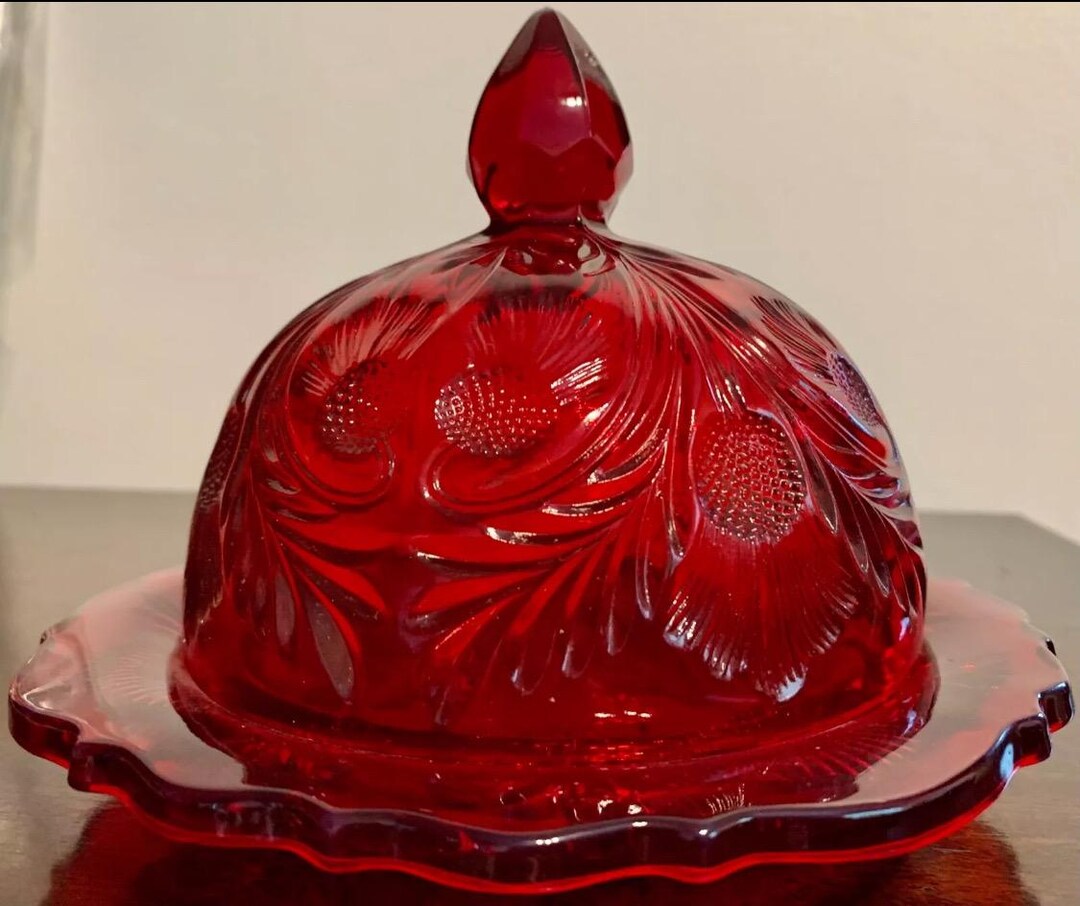 Vintage Mosser Deep Ruby Red Inverted Thistle Glass Cheese/butter Dish ...