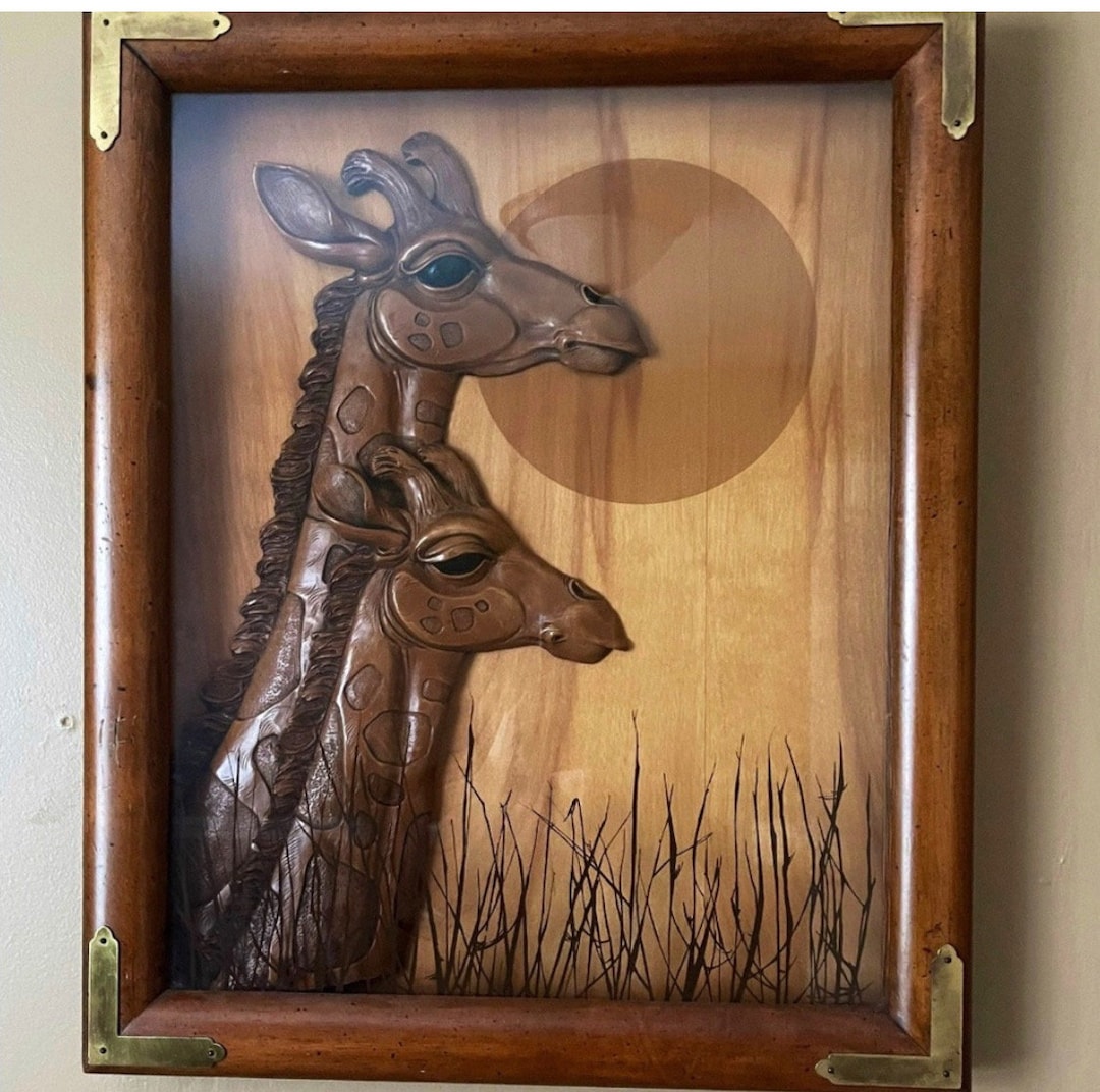 Vintage 1978 Lucid Lines Wood Giraffe Shadow Box Art - Etsy