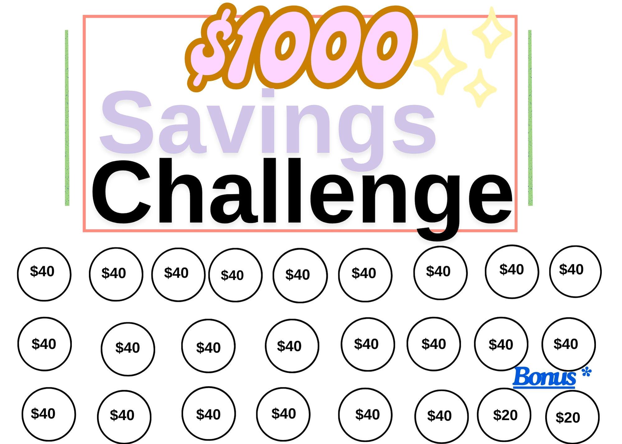 1,000 Dollar Savings Challenge Printable Bonus - Etsy