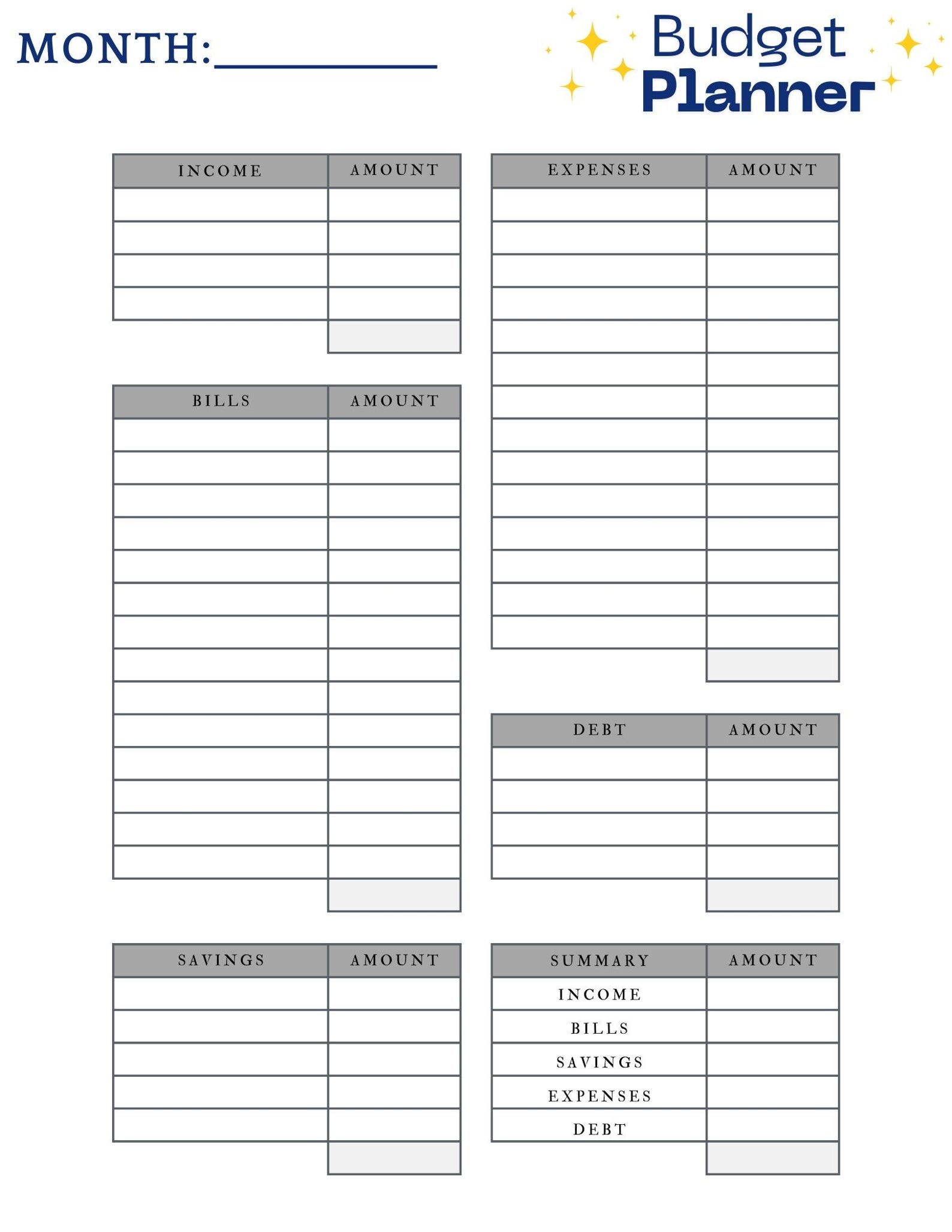 Monthly Budget Tracker Sheet Budget Planner PDF Printable - Etsy