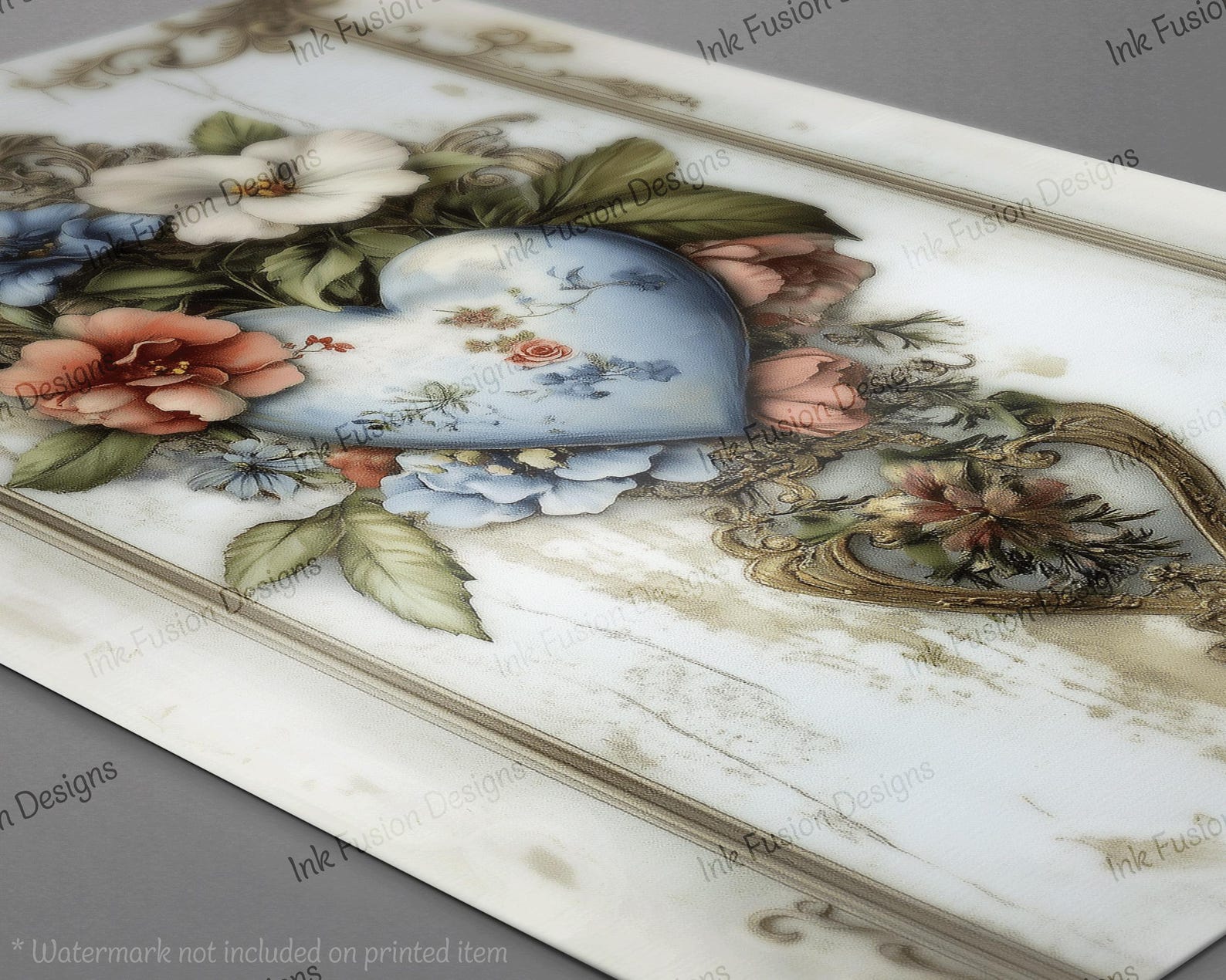 Floral Porcelain Heart Art Paper: Vintage Decoupage Craft - Etsy