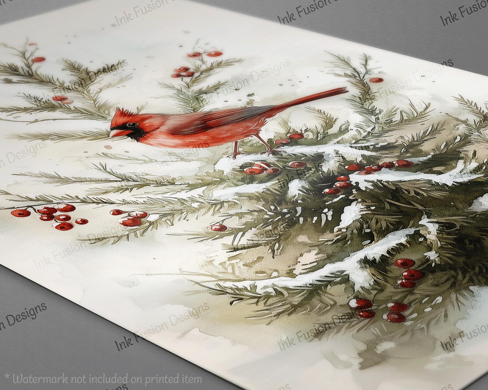 Cardinal Winter Pine Art Paper: Holiday Craft Décor - Etsy Canada