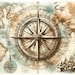 Vintage World Map Art Print: Nautical Chart Compass Rose - Etsy