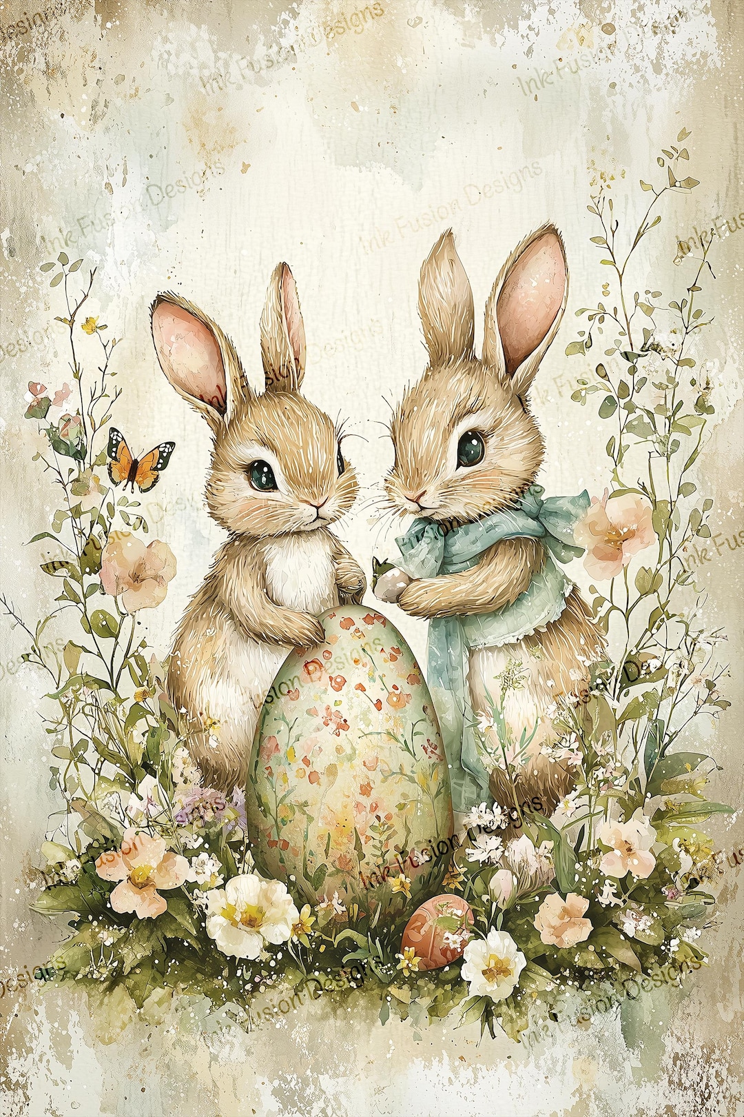 Cottagecore Bunny Illustration: Meadow Bunnies Art Paper - Etsy