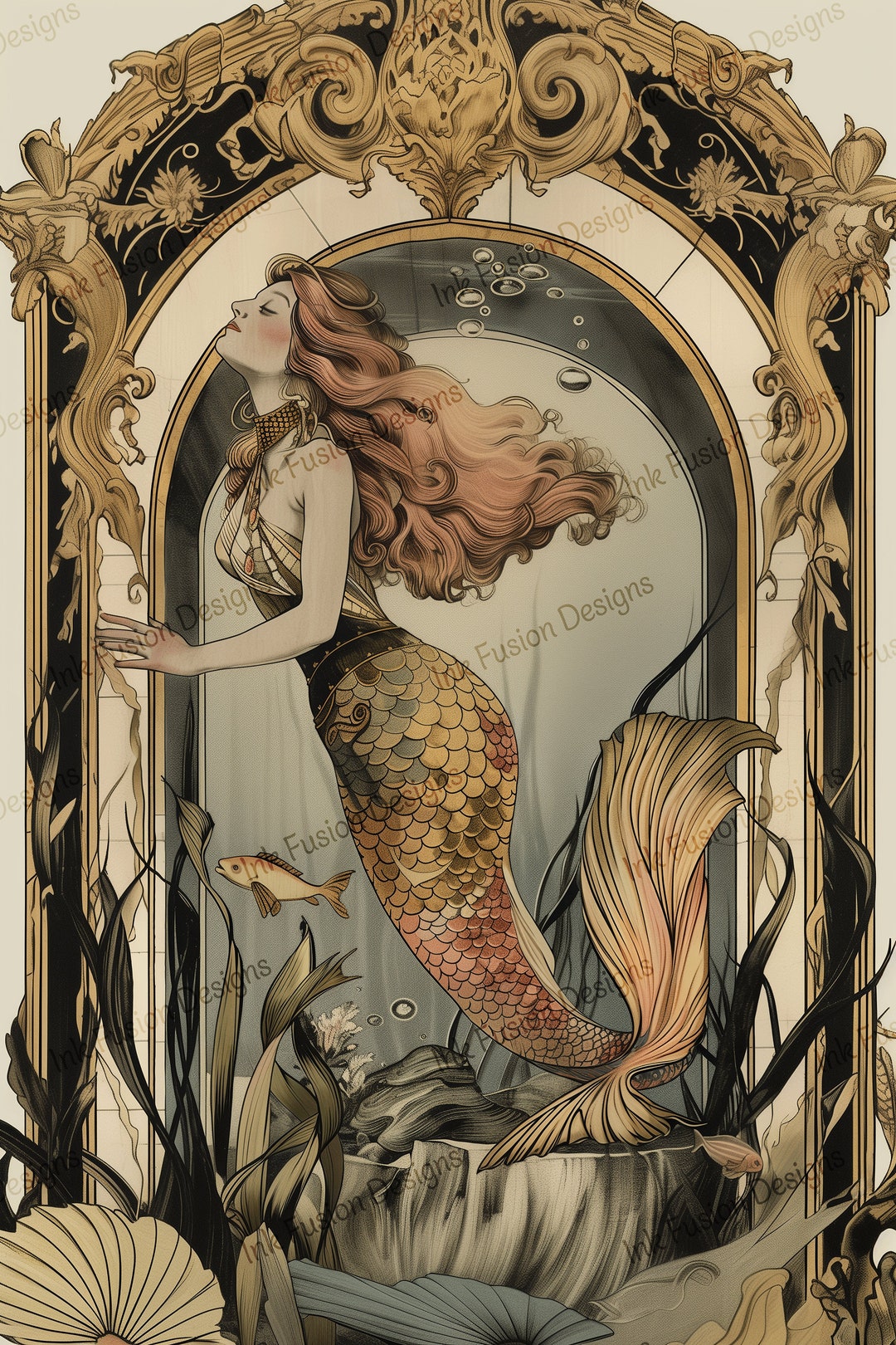 Marina the Mermaid Decorative Art Paper Lovely Red-haired Mermaid High ...