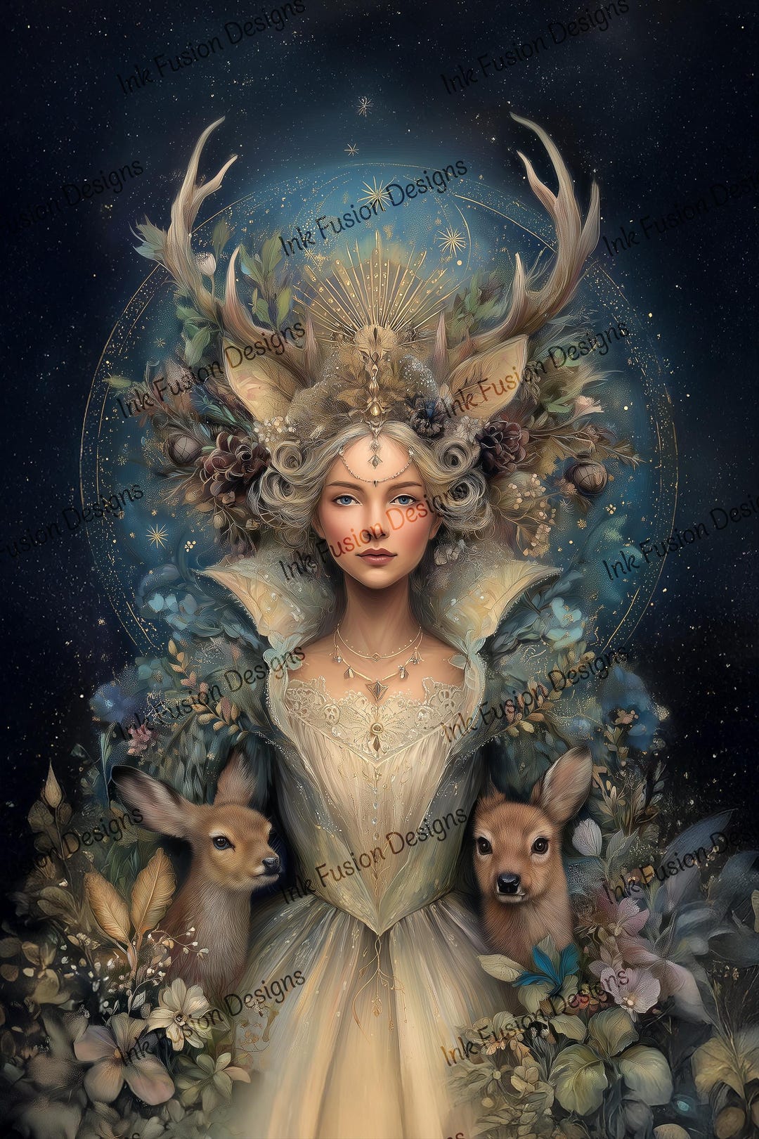 Fae Queen Art Paper: Celestial Forest Goddess Print - Etsy