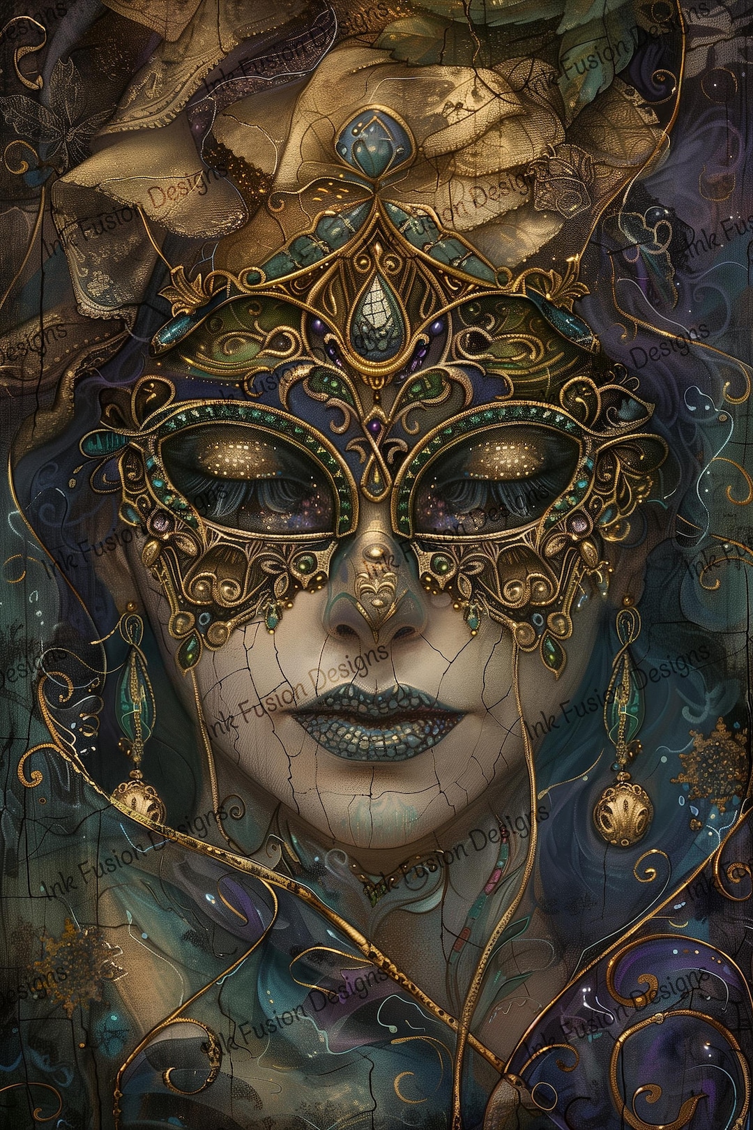 Gilded Mask Art Paper: Venetian Masquerade Print - Etsy