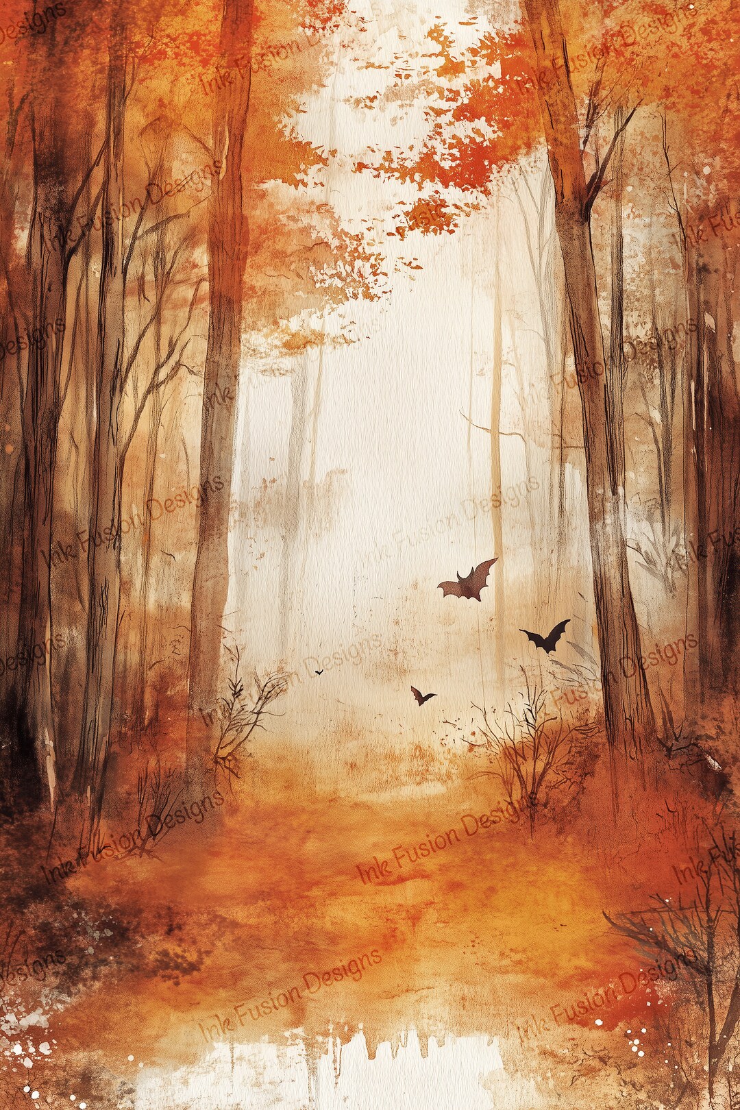 Autumn Bats Art Print: Twilight Forest, Watercolor Style - Etsy