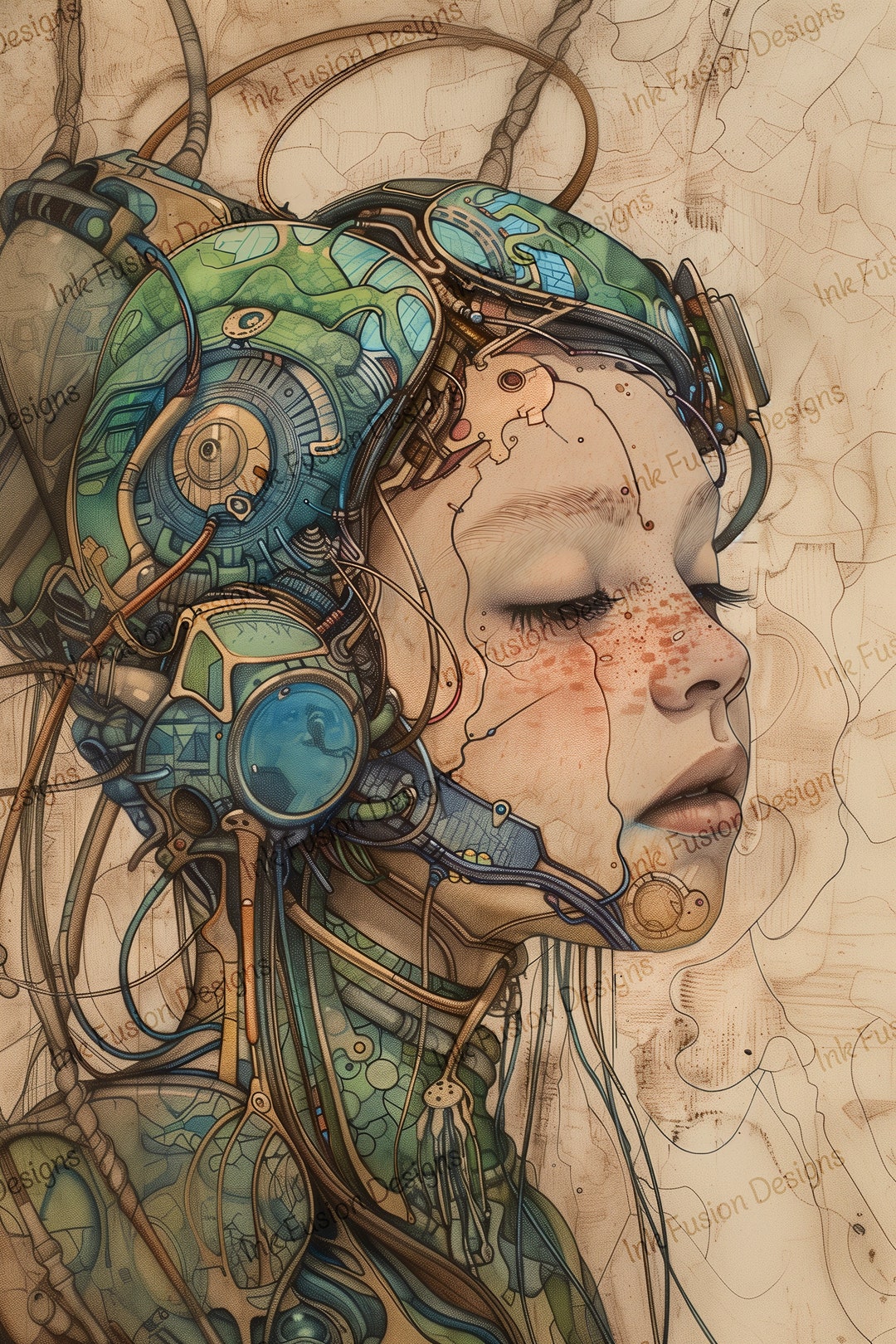 Steampunk Cyborg Art Print: Whimsical Sci-fi Muse - Etsy