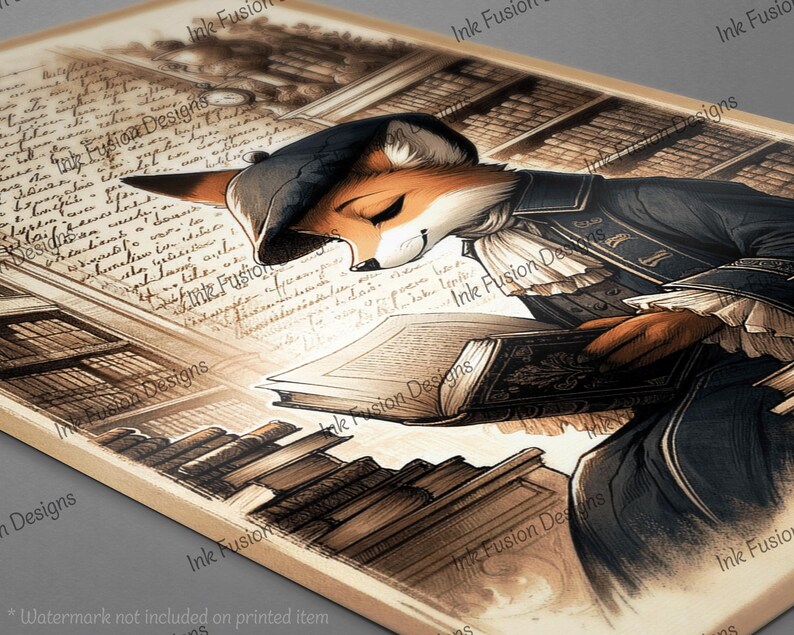 Victorian Fox Library Art Print: Felicity Reading (paper Options) - Etsy