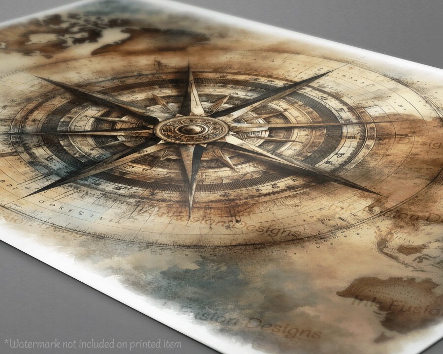 Vintage Compass Rose World Map Art Print: Nautical Maritime Decor - Etsy