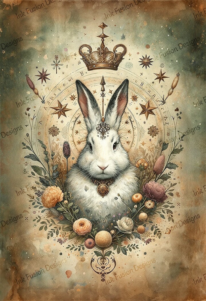 Crown the Forest King Decorative Art Paper Bunny Rabbit With Gold Crown ...