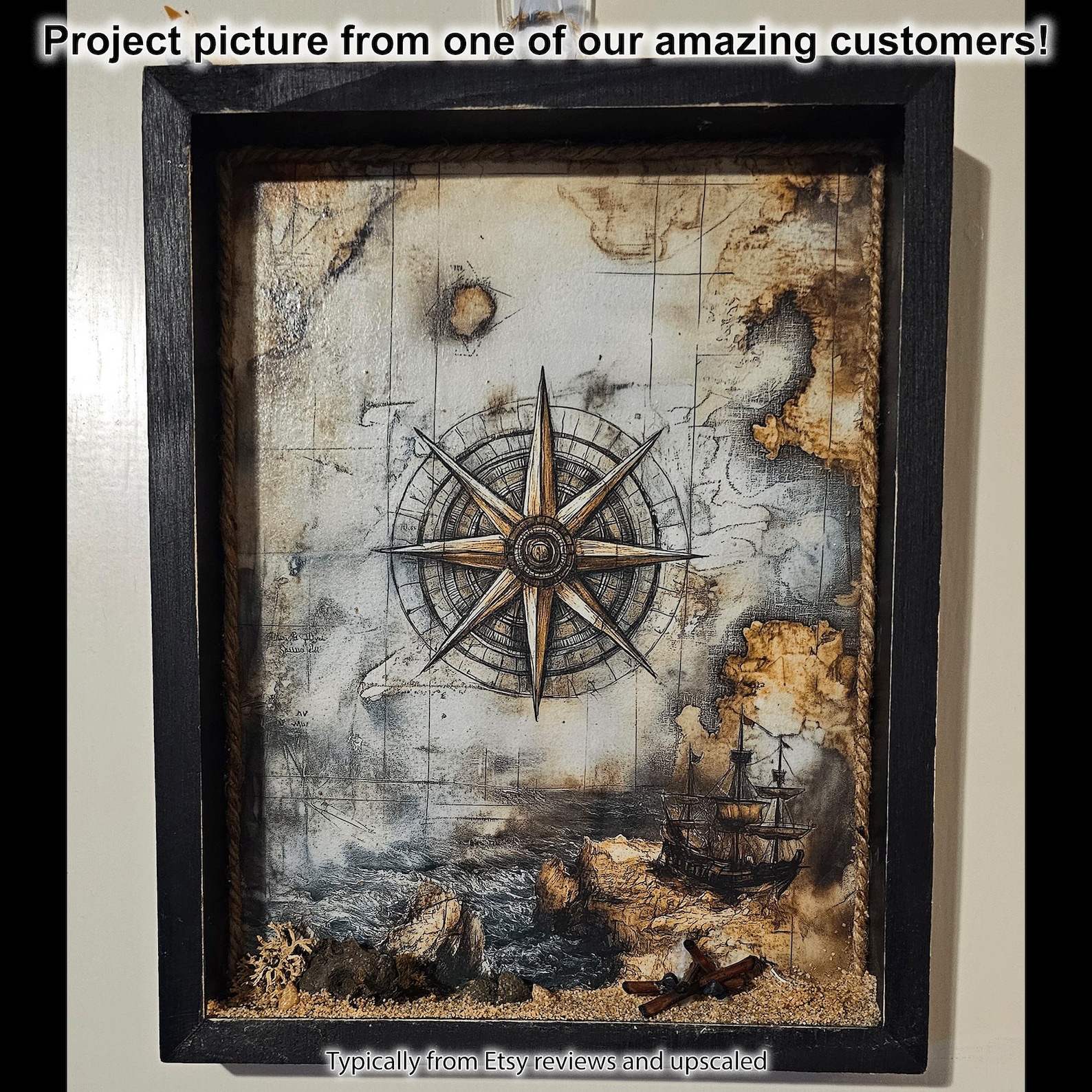 Vintage Nautical Map Art Print: Compass Rose, Ship, Sea Voyage - Etsy