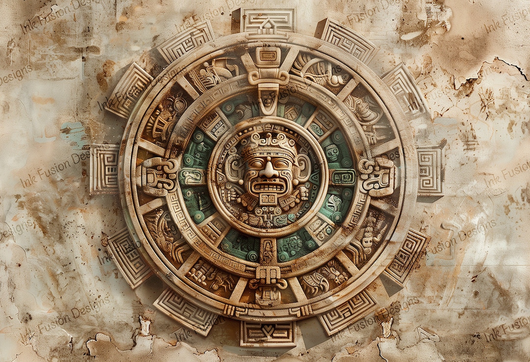 Mayan Calendar Art Print: Mesoamerican Sun Wheel, Aztec Decor - Etsy