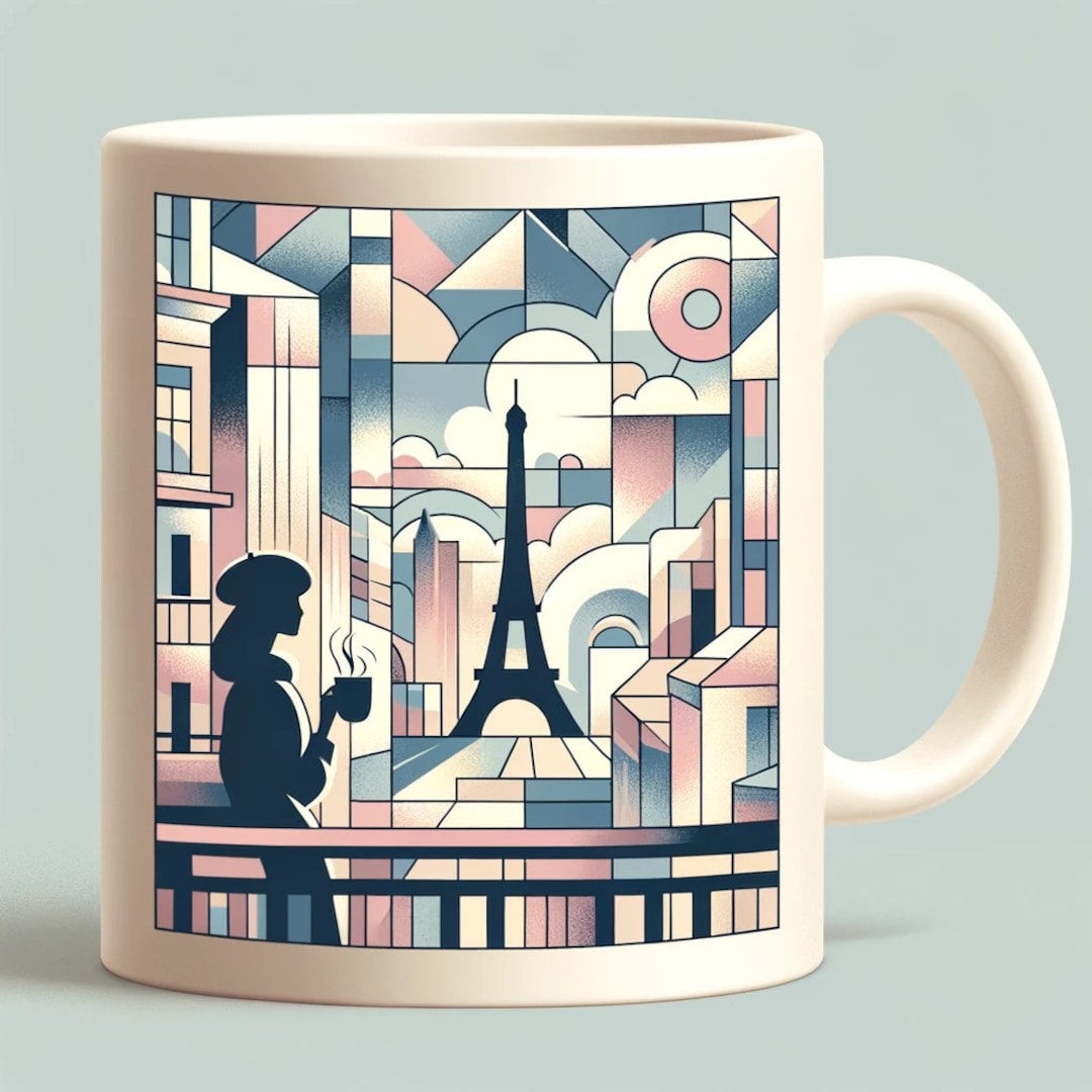Eiffel Tower Balcony View" - Artistic Cubist-inspired Mug - Etsy