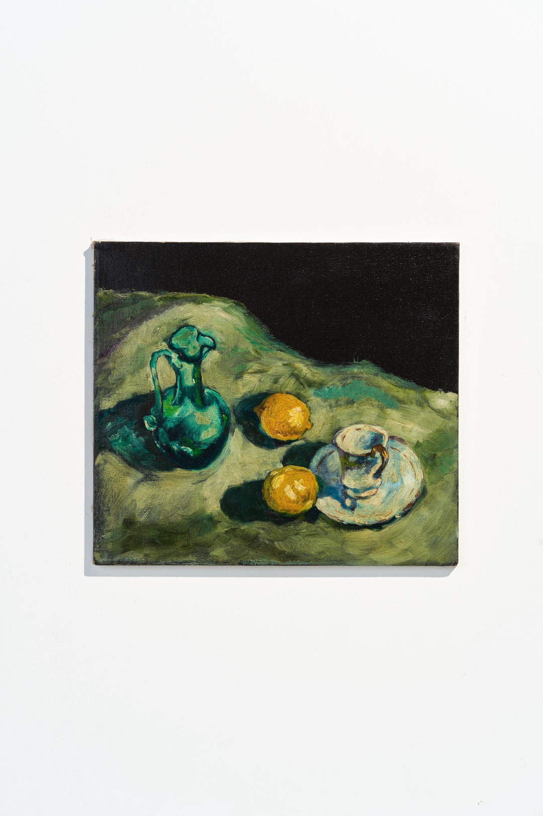 Vintage Impressionist Still Life Oil Painting // Subdued Green Mid ...