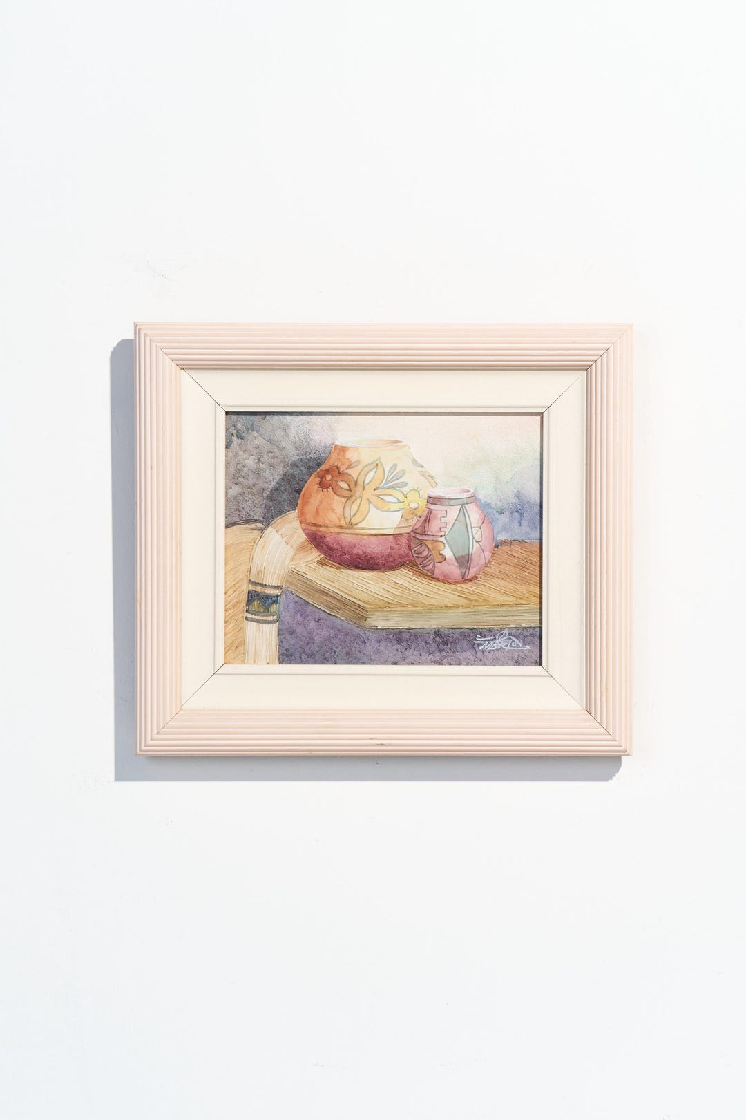 Vintage Pink Framed Original Painting of Navajo Pottery // Native ...