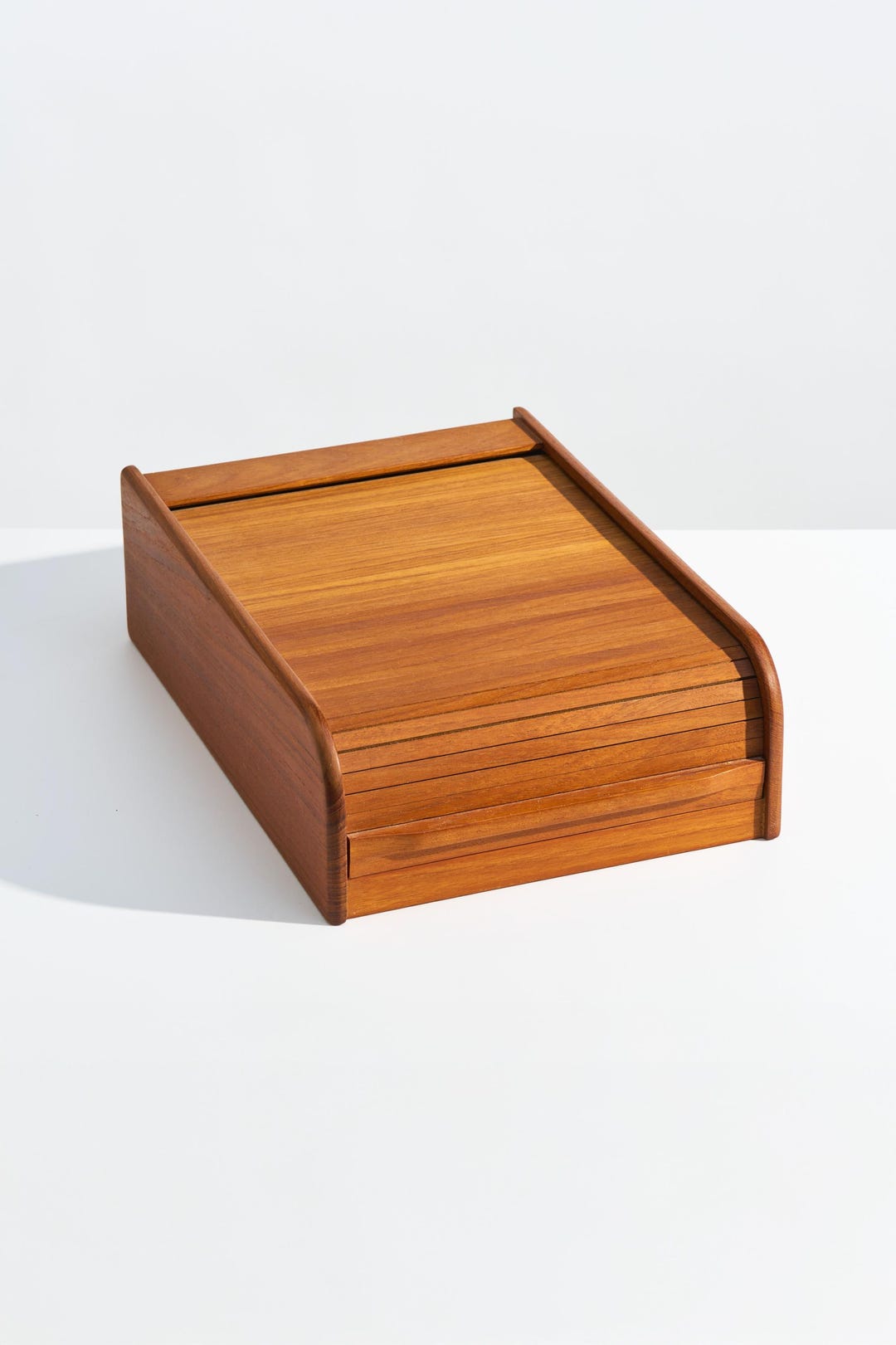 Vintage MCM Teak Wood Tambour Roll Top Storage Box // Danish Modern ...