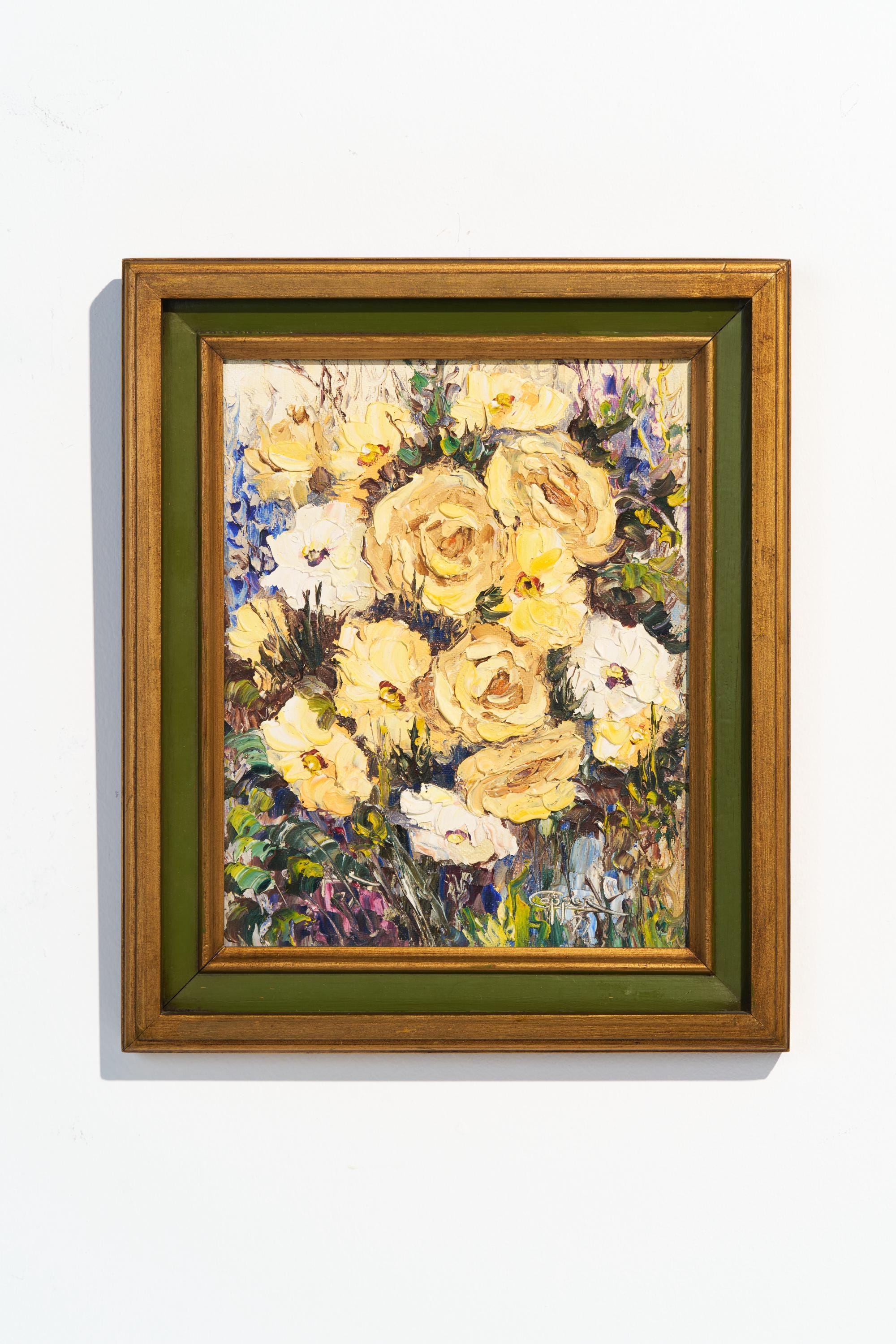 Vintage 1977 Impasto Oil Painting of Yellow Flower Bouquet // Ready to ...