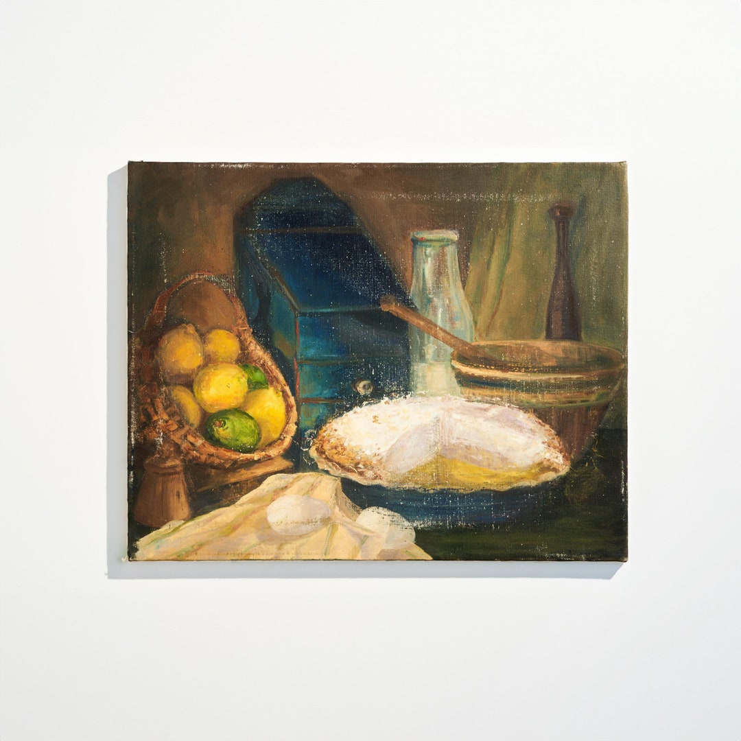 Vintage Original Still Life Painting of Baking Scene // Moody Kitchen ...