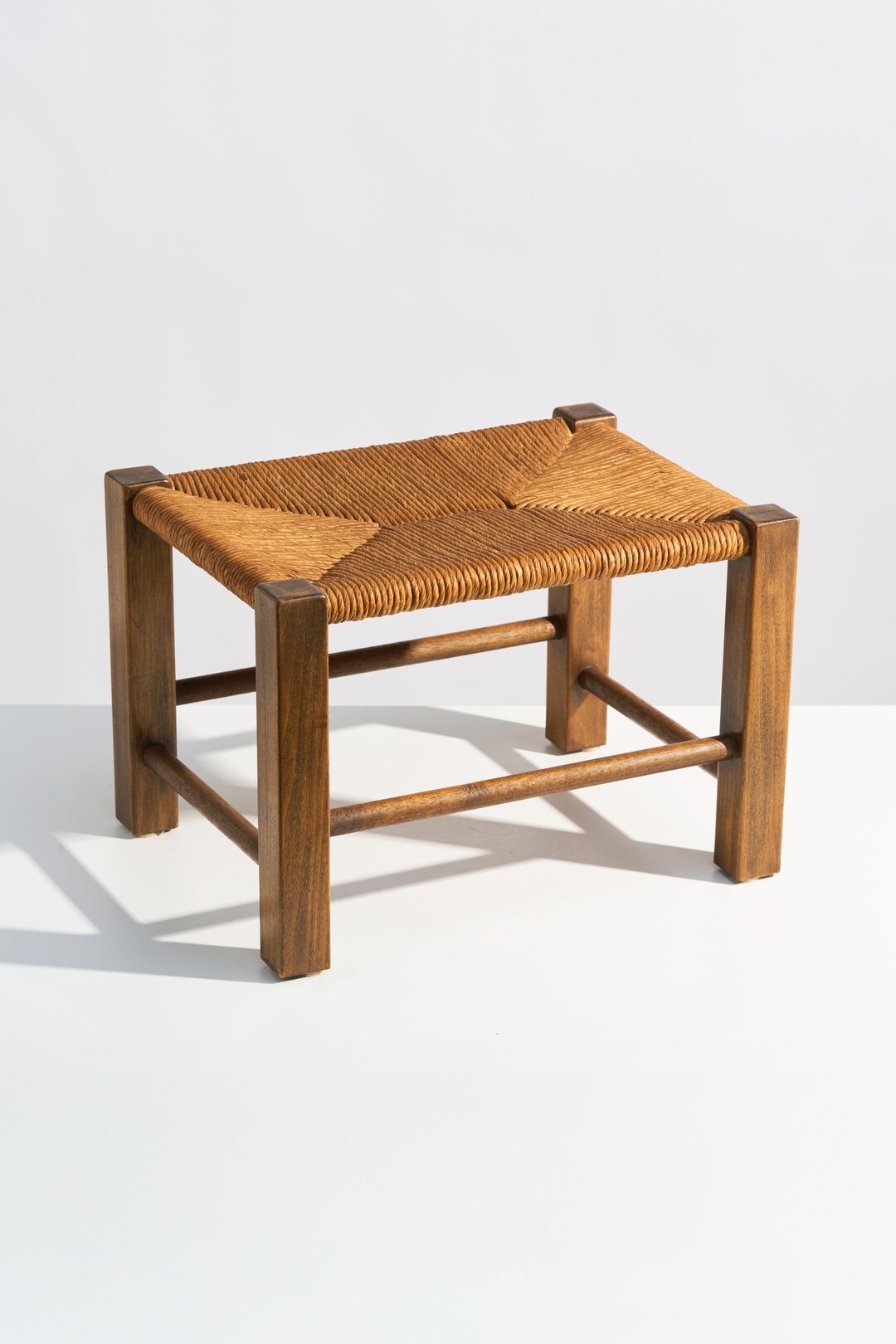 Vintage Mid-century Woven Footstool // 1960s Ottoman Foot Rest // Sleek ...