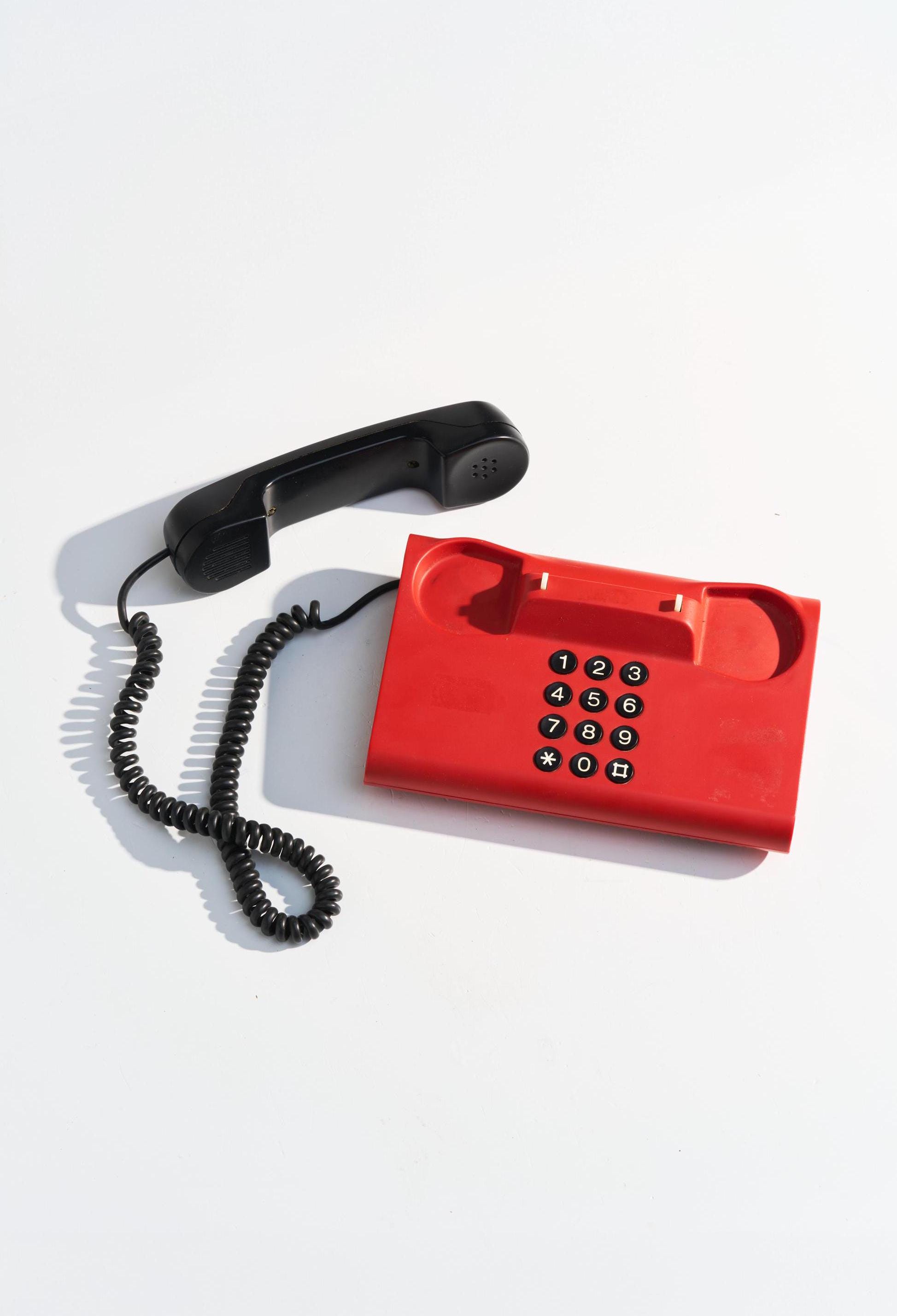 Retro Vintage Danish 1970s Telephone // Modernist Red and Black ...