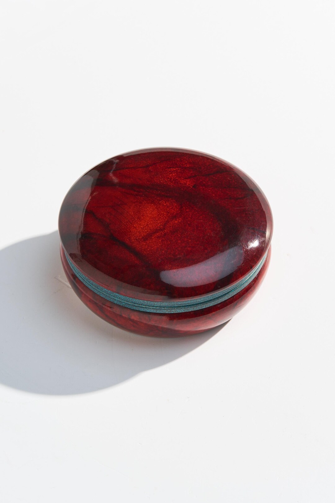 Vintage Red Italian Alabaster Jewelry Box // Round Maroon Stone Trinket ...