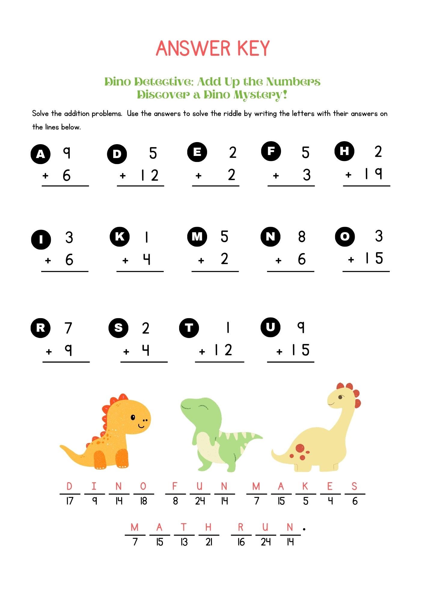 DINO DETECTIVE ADDITION Preschool Math Worksheet Kindergarten ...