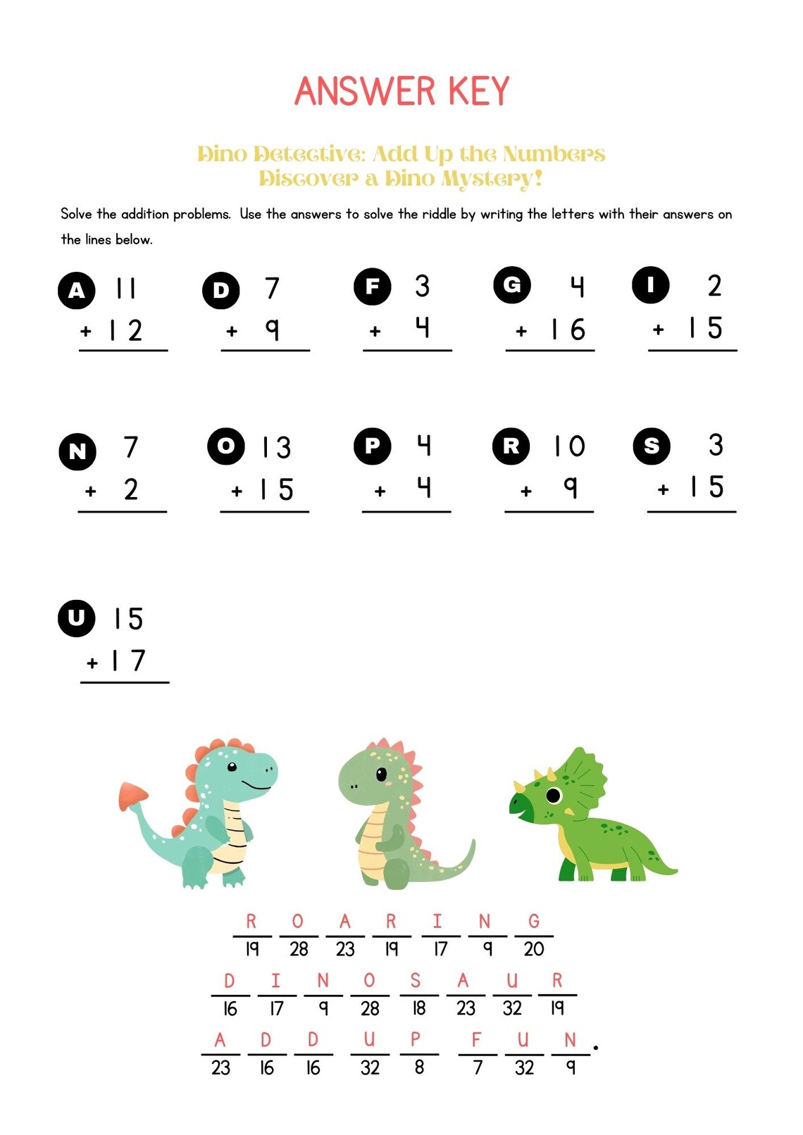 DINO DETECTIVE ADDITION Preschool Math Worksheet Kindergarten ...