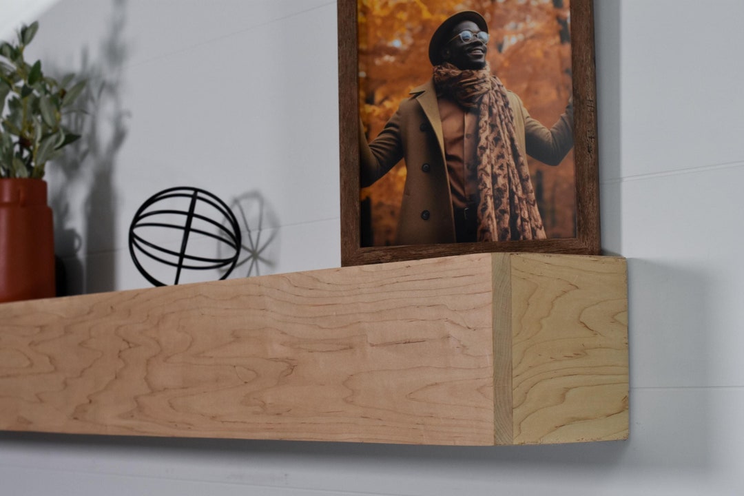 Handcrafted Maple Fireplace Mantel: Modern Floating Wood Mantel Decor ...