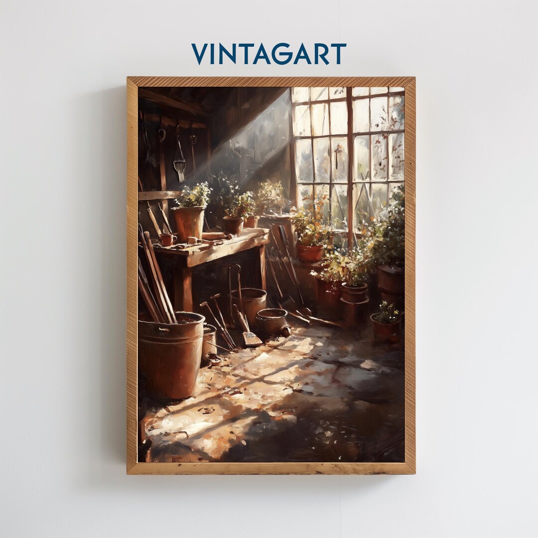 Vintage Garden Shed Oil Painting, Country Decor, Farmhouse Art, Fine ...