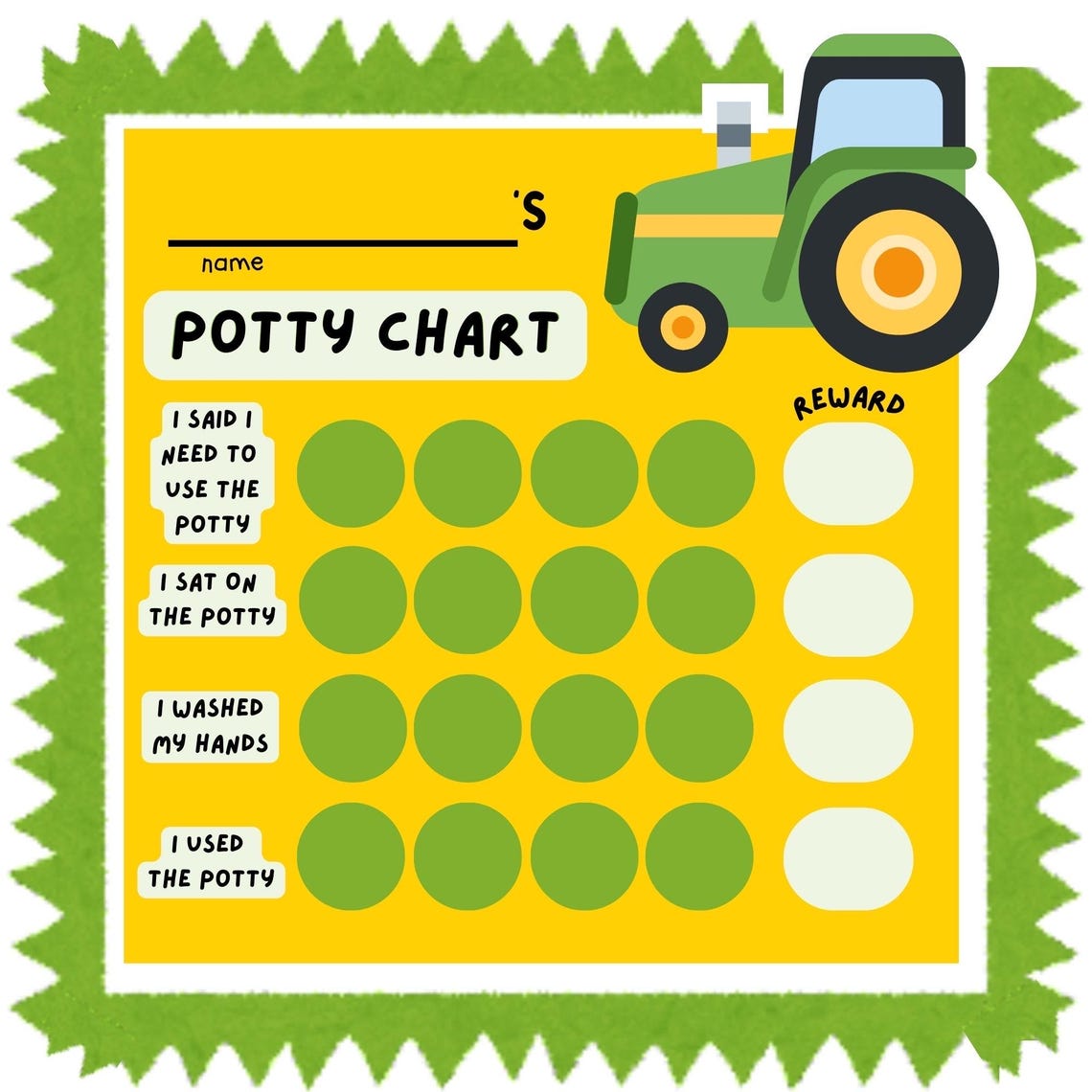 Tractor Potty Training Chart for Boys or Girls - Etsy