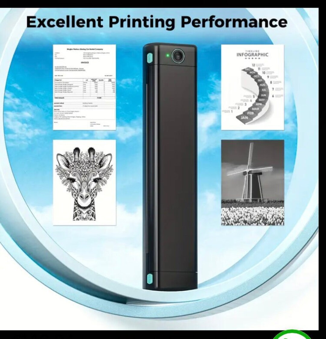 Portable Printer Wireless Portable Printer for Travelling Compatible ...