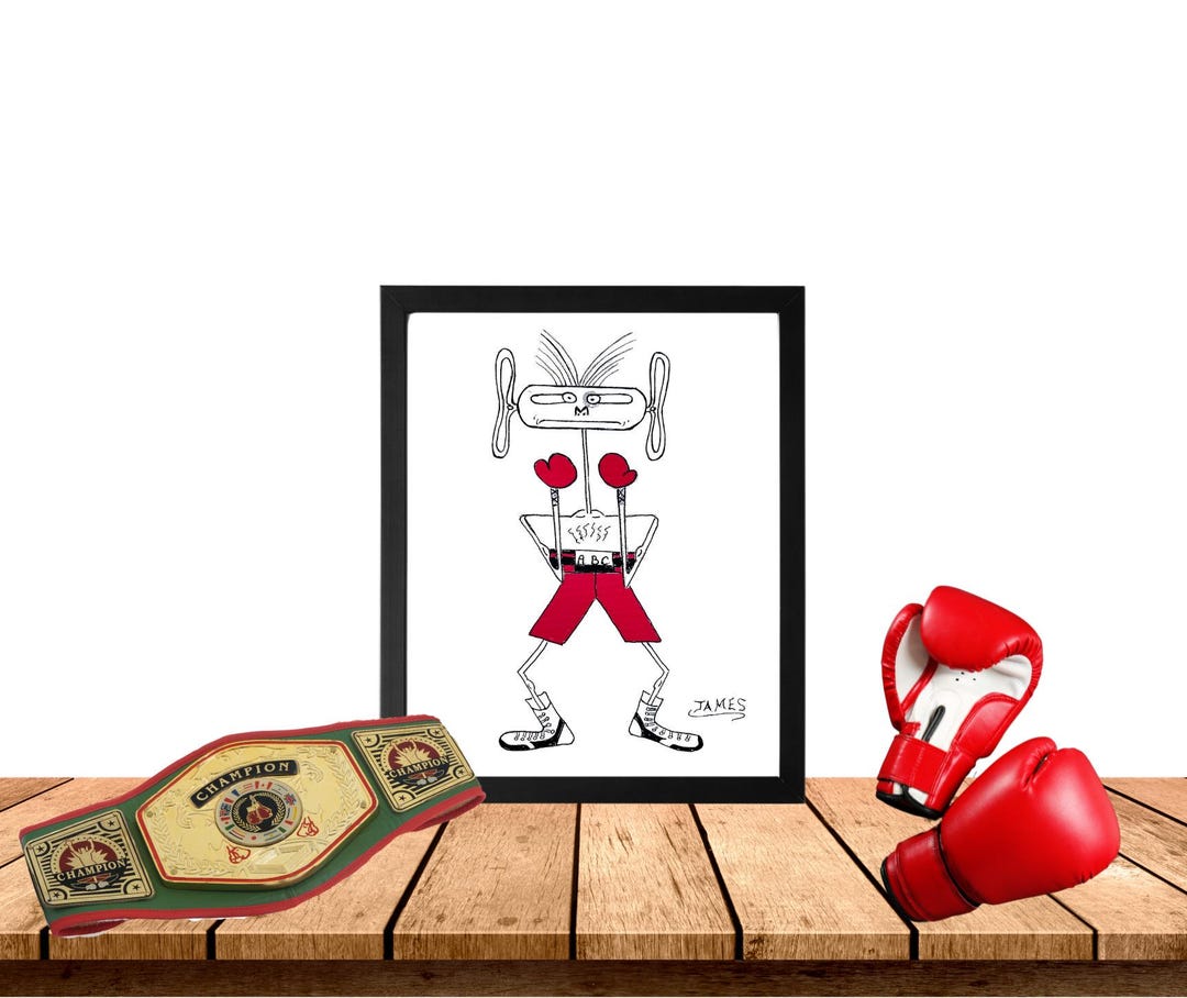 Hand Drawn Boxer Cartoon by James on an 8x10 Black Poster Frame - Etsy