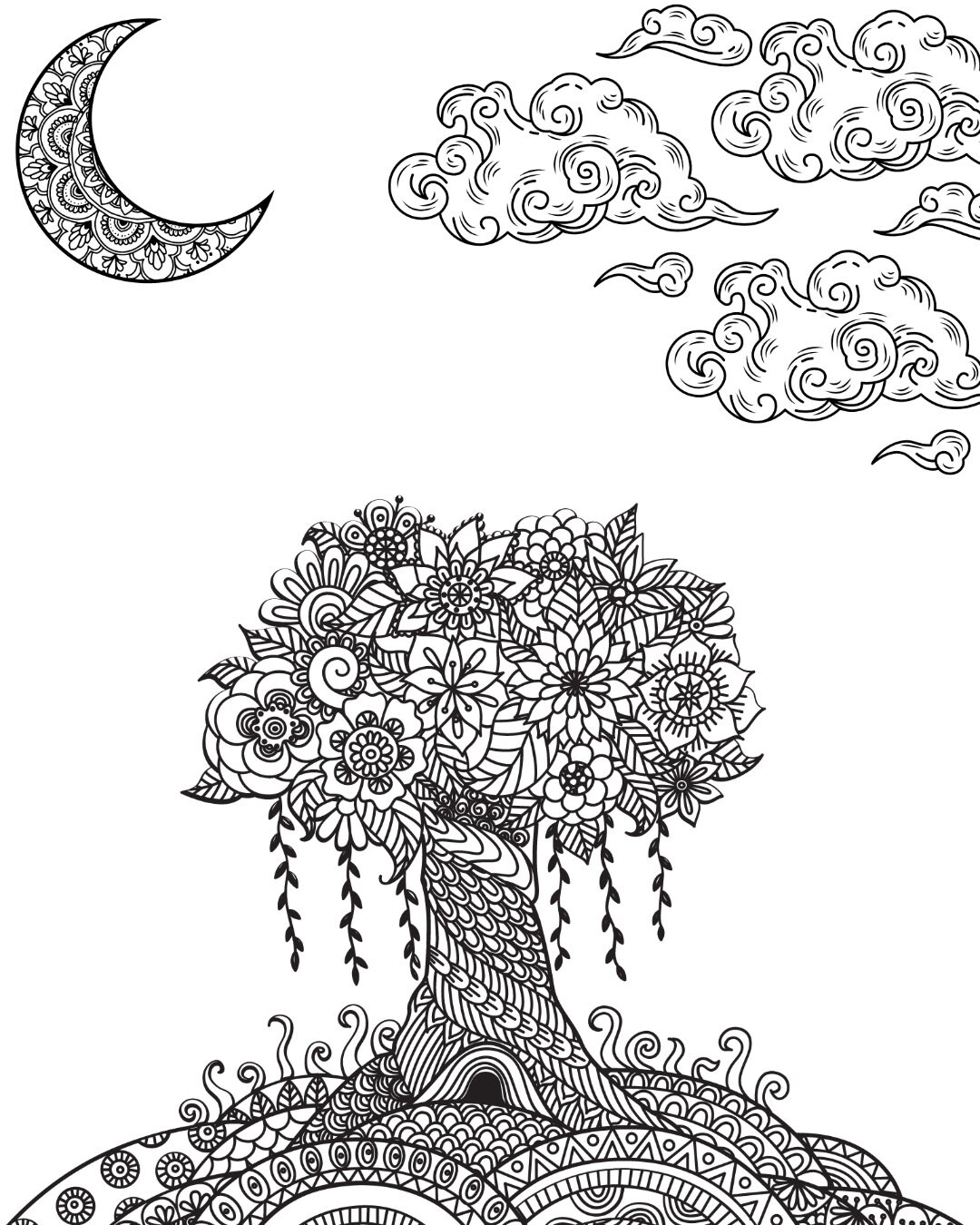 Moonlight Mandala Coloring Page Digital Print - Etsy